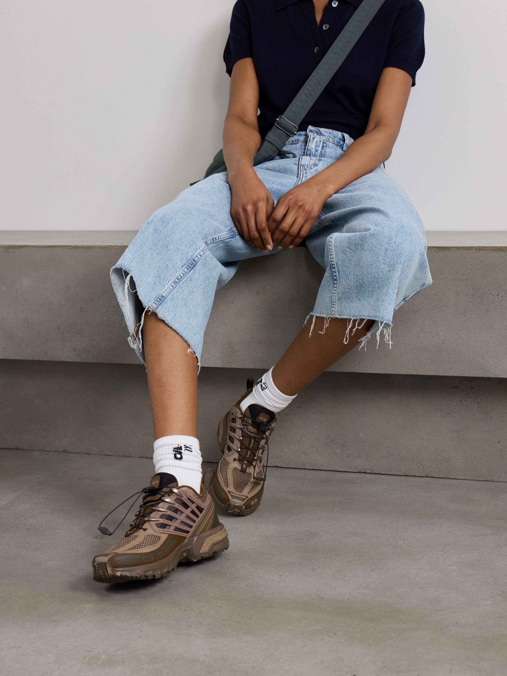 SALOMON ACS Pro Desert faux leather and rubber-trimmed mesh sneakers ...