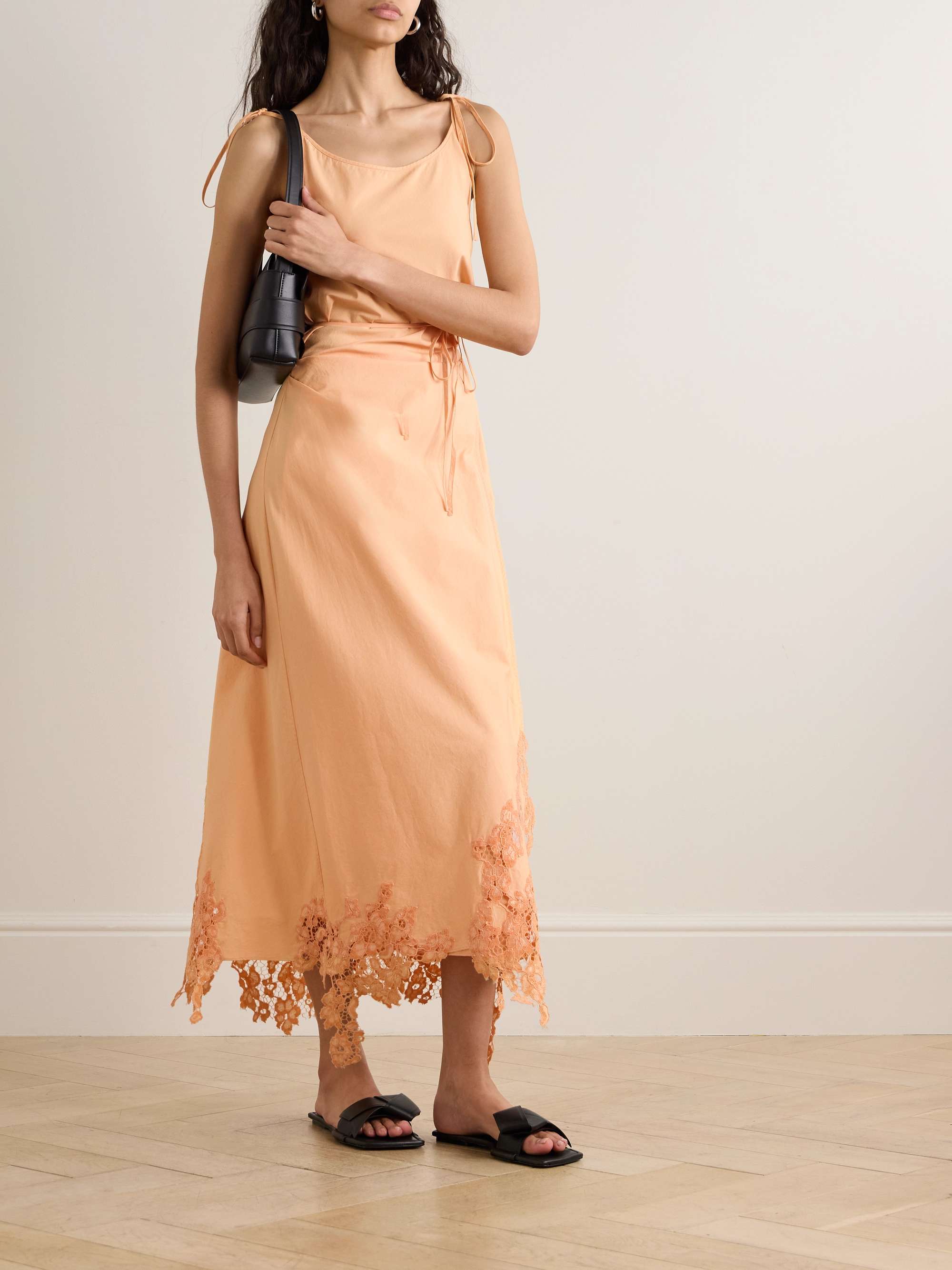 ACNE STUDIOS Asymmetric corded lace-trimmed cotton maxi wrap dress ...