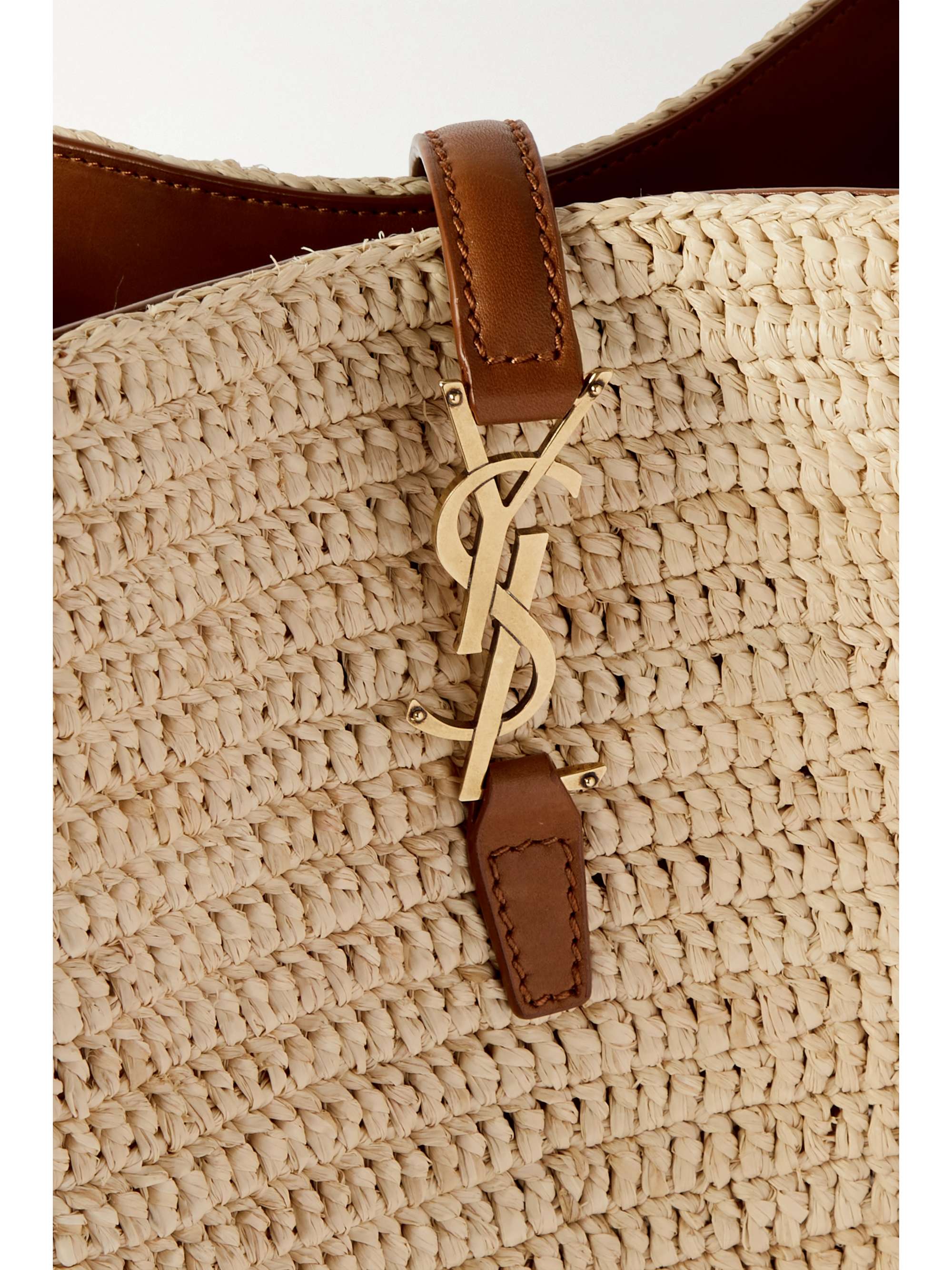 SAINT LAURENT Le 37 leather-trimmed raffia bucket bag | NET-A-PORTER