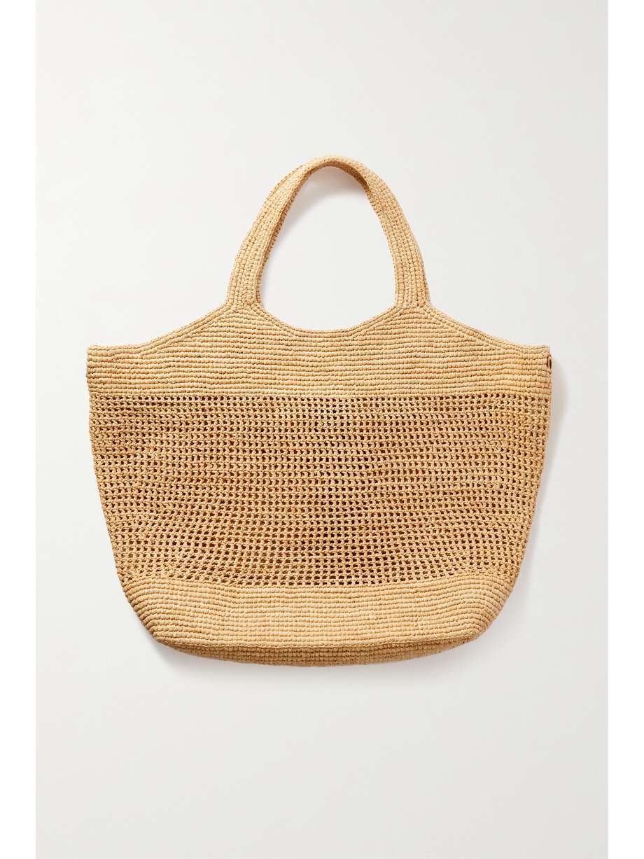 SAINT LAURENT Icare maxi embellished leather-trimmed raffia tote | NET ...
