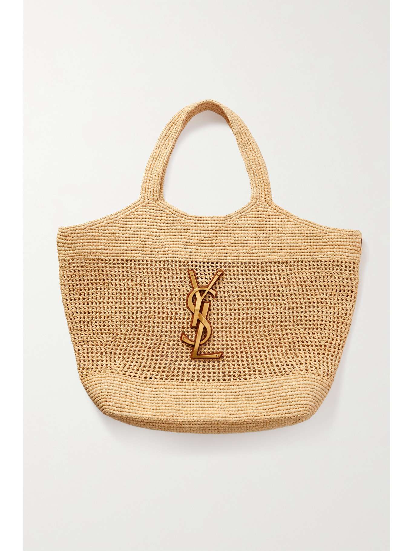 SAINT LAURENT Icare maxi embellished leather-trimmed raffia tote | NET ...