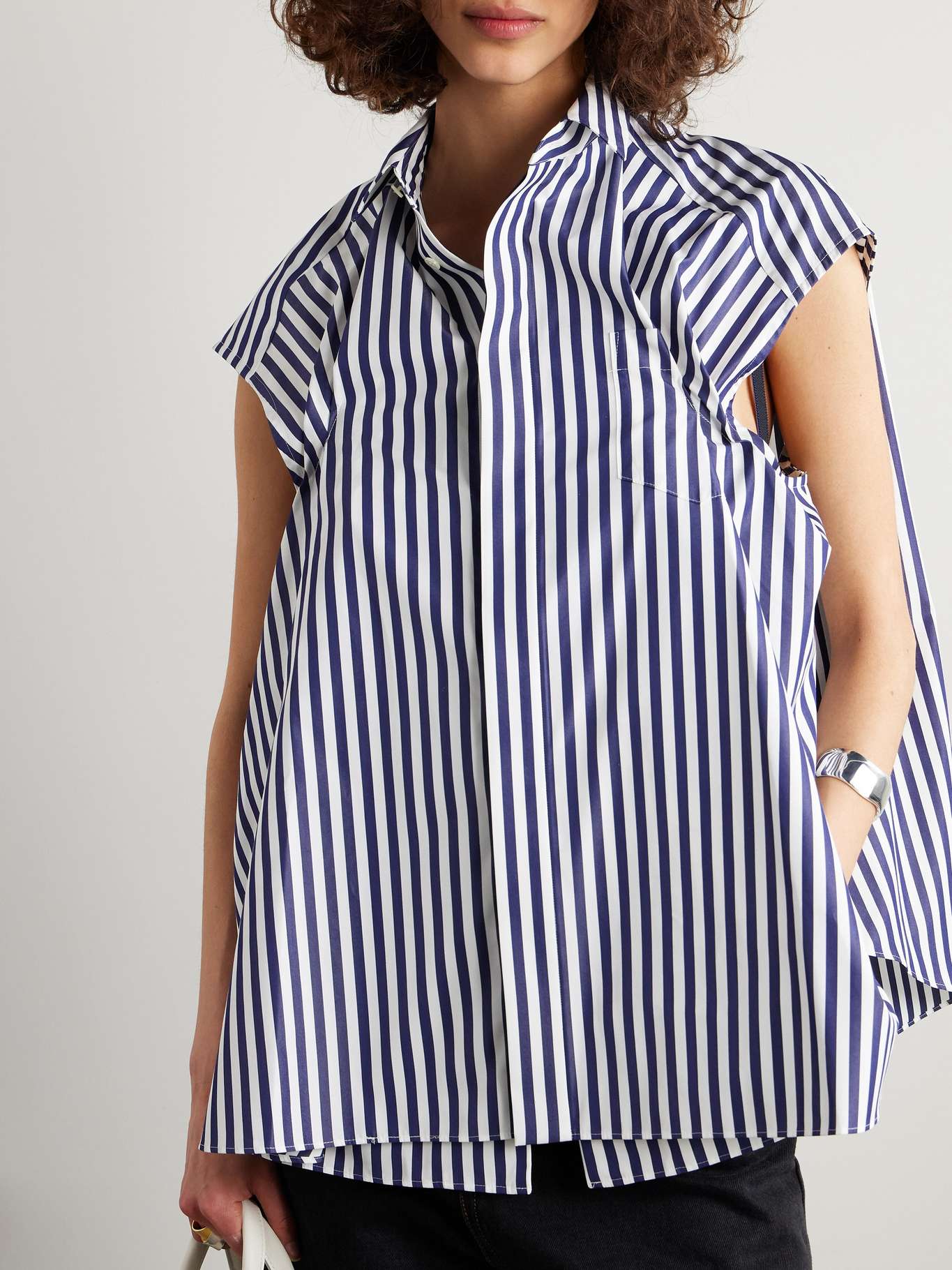 Striped layered embroidered cotton-blend shirt | NET-A-PORTER