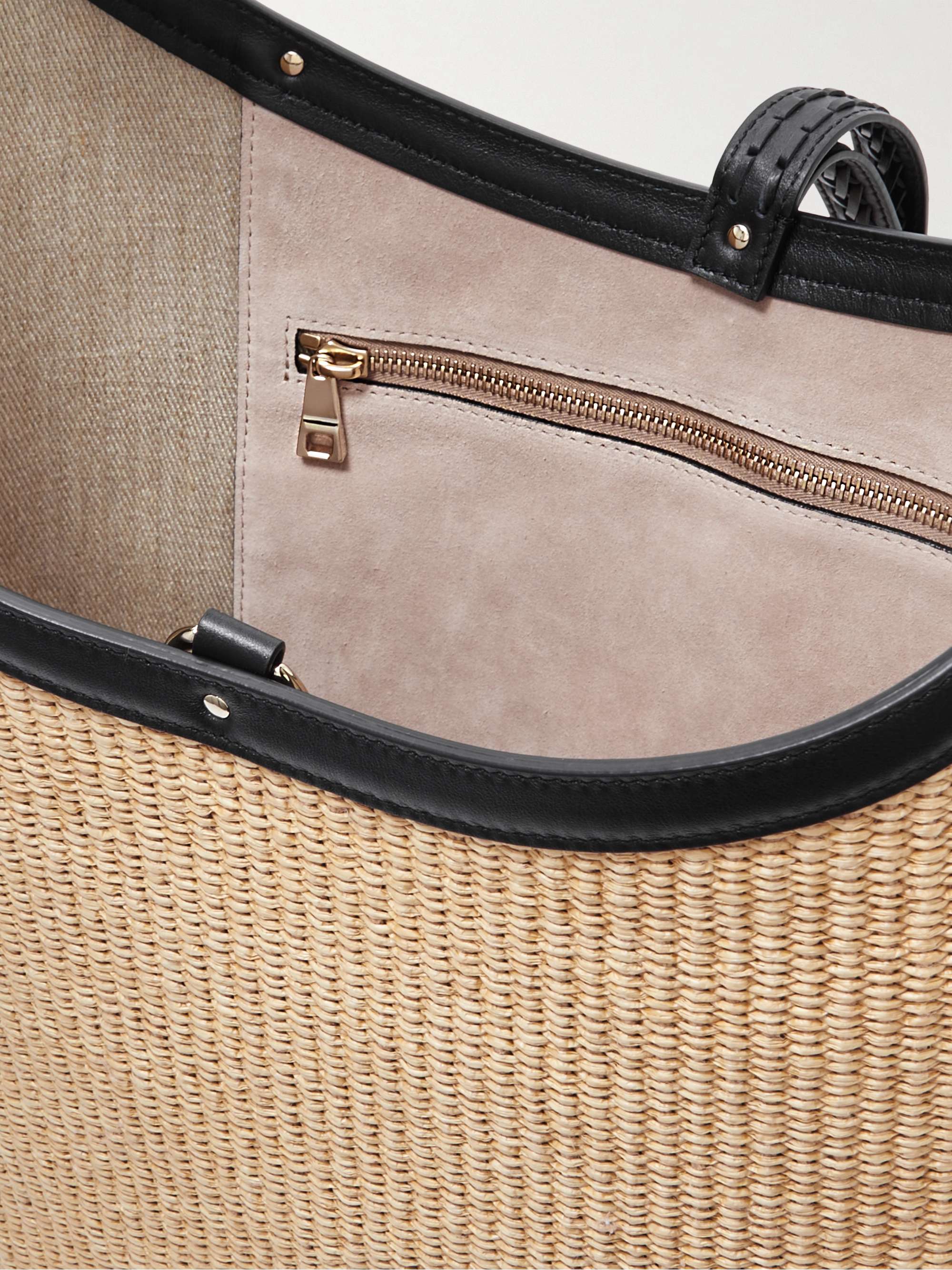 CHLOÉ Marcie leather-trimmed raffia shoulder bag | NET-A-PORTER