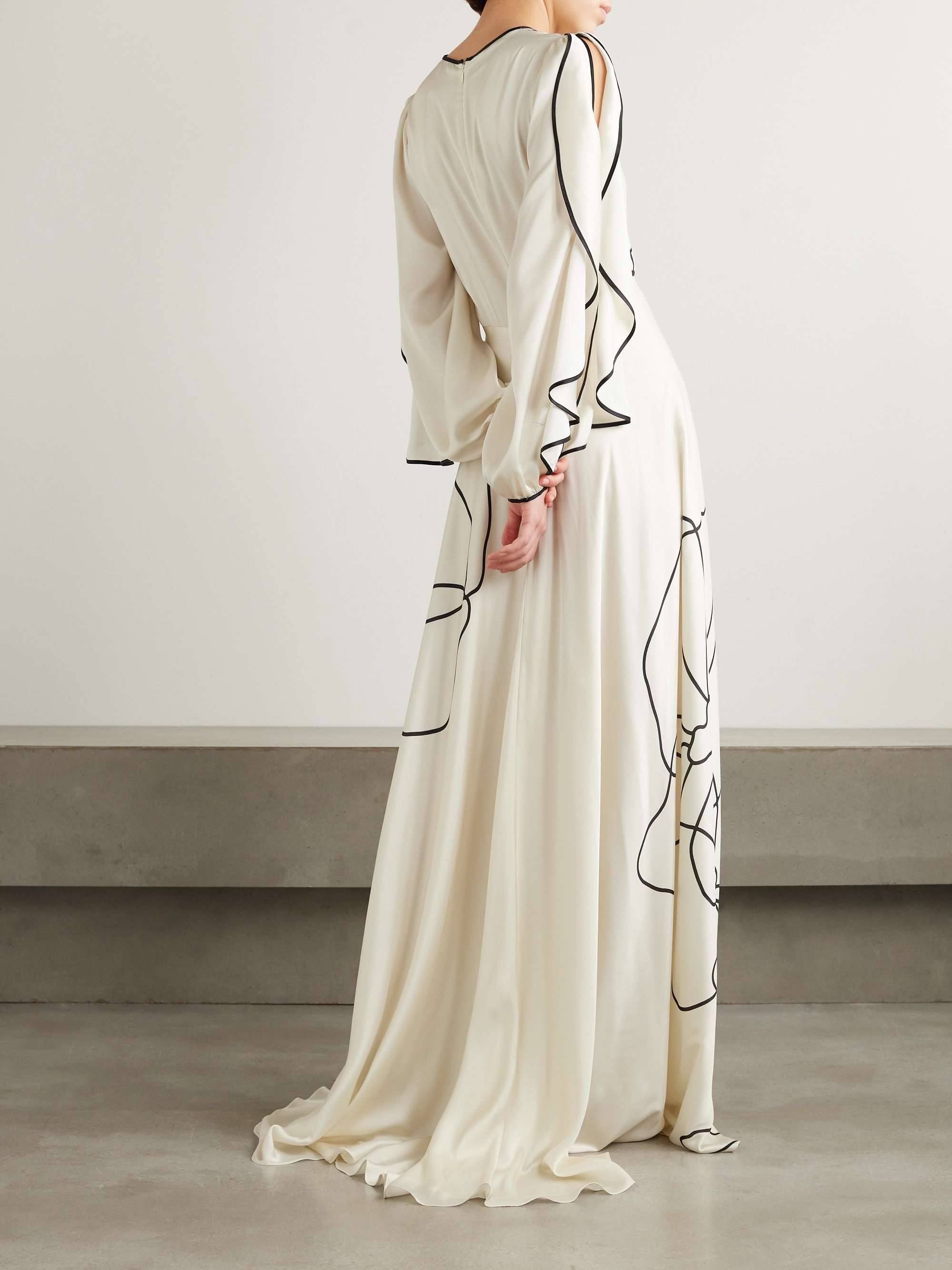 COSTARELLOS Priela ruffled floral-print satin gown | NET-A-PORTER