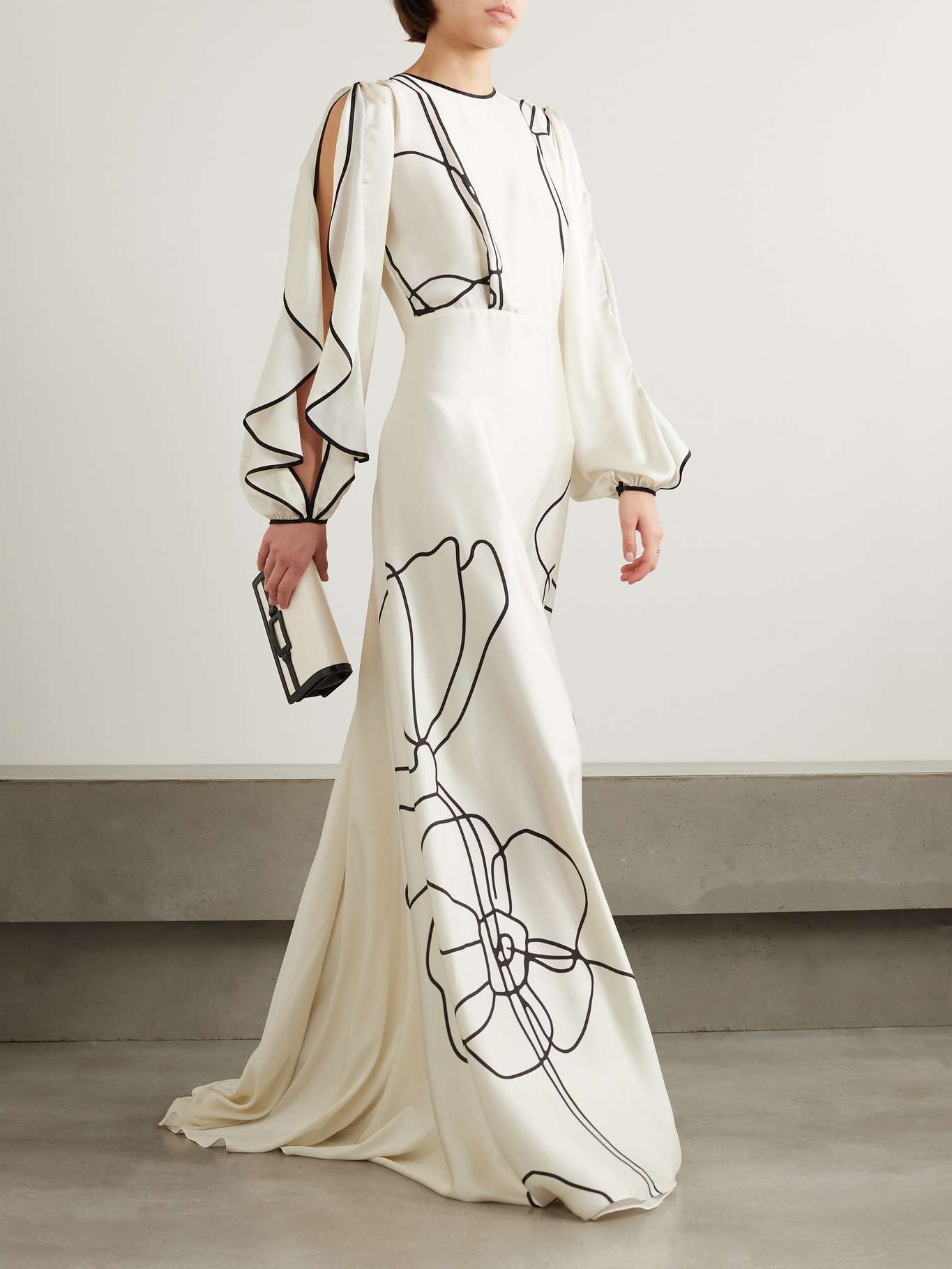 COSTARELLOS Priela ruffled floral-print satin gown | NET-A-PORTER