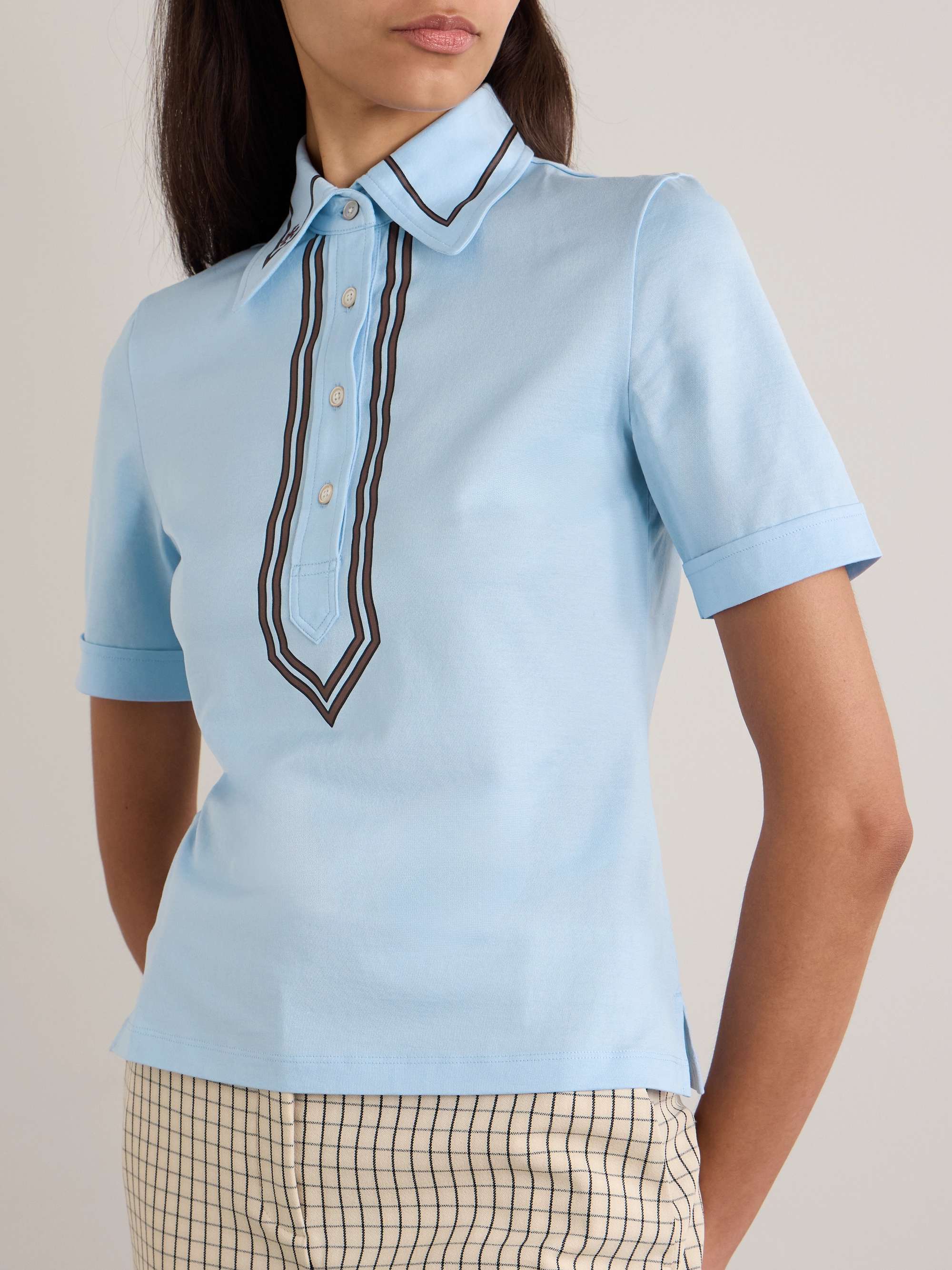TORY SPORT Embroidered contrast-tipped cotton-jersey polo shirt | NET-A ...