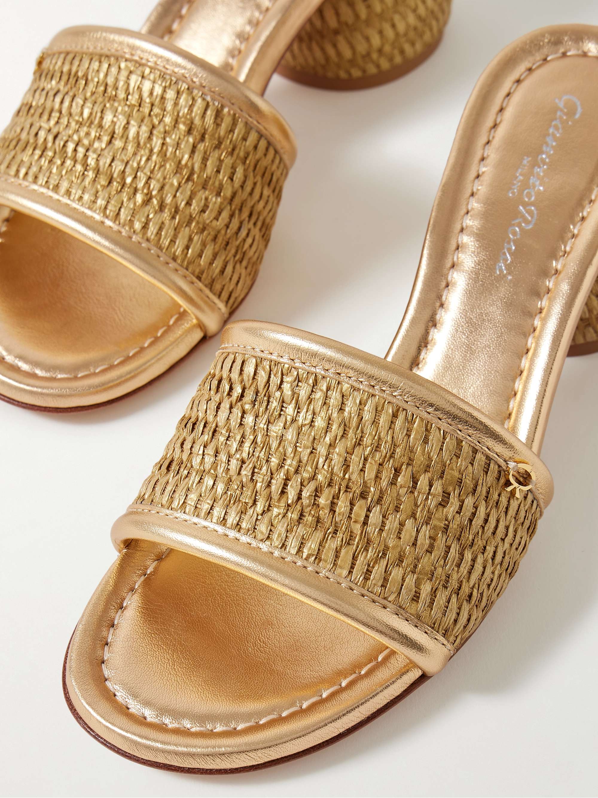 GIANVITO ROSSI Marbella 60 metallic leather-trimmed raffia sandals ...