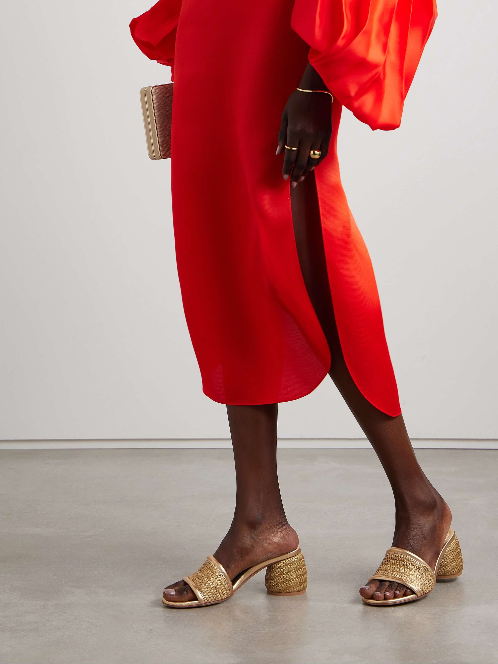 GIANVITO ROSSI Marbella 60 metallic leather-trimmed raffia sandals ...