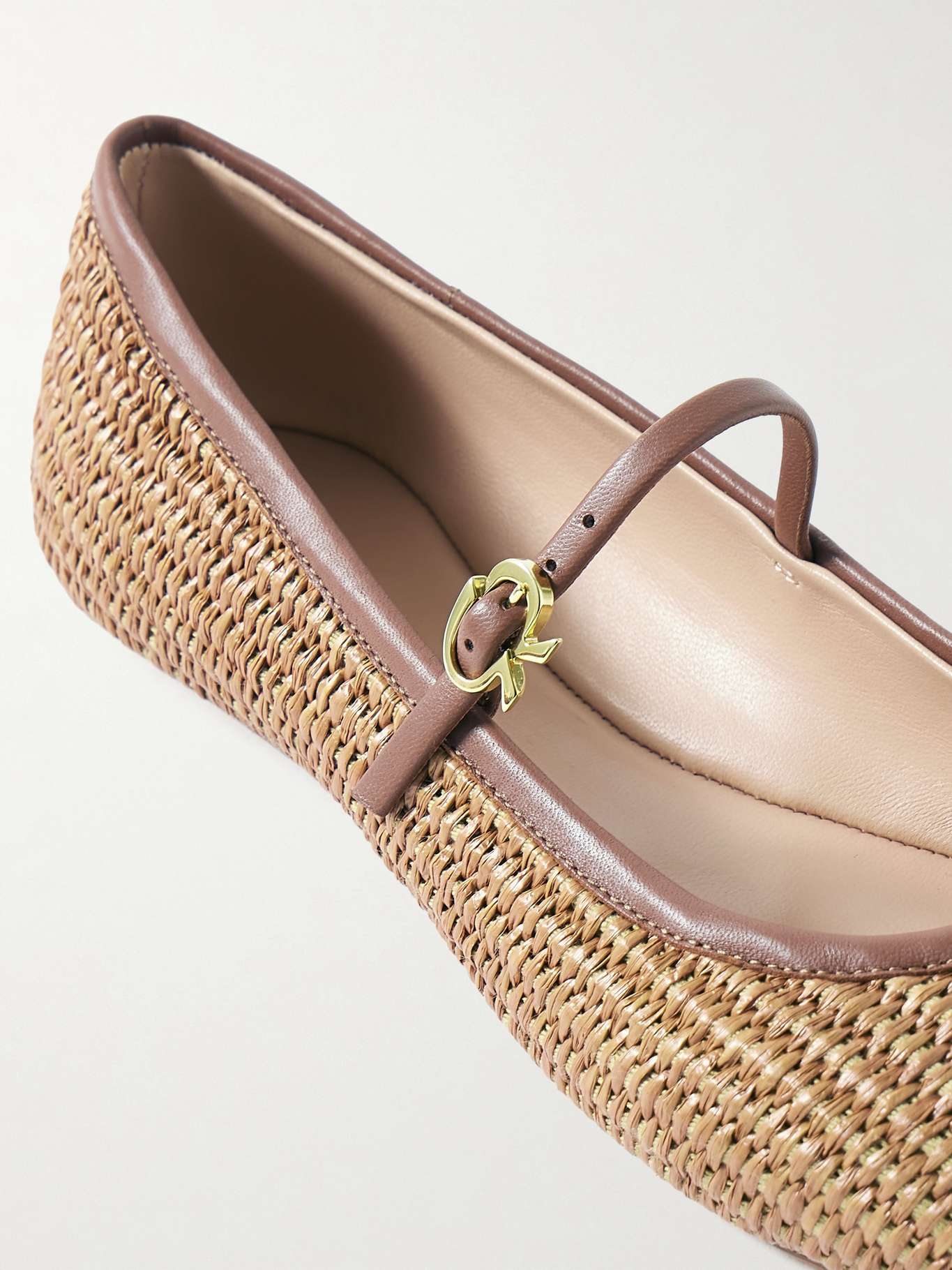 GIANVITO ROSSI Carla leather-trimmed raffia Mary Jane ballet flats ...