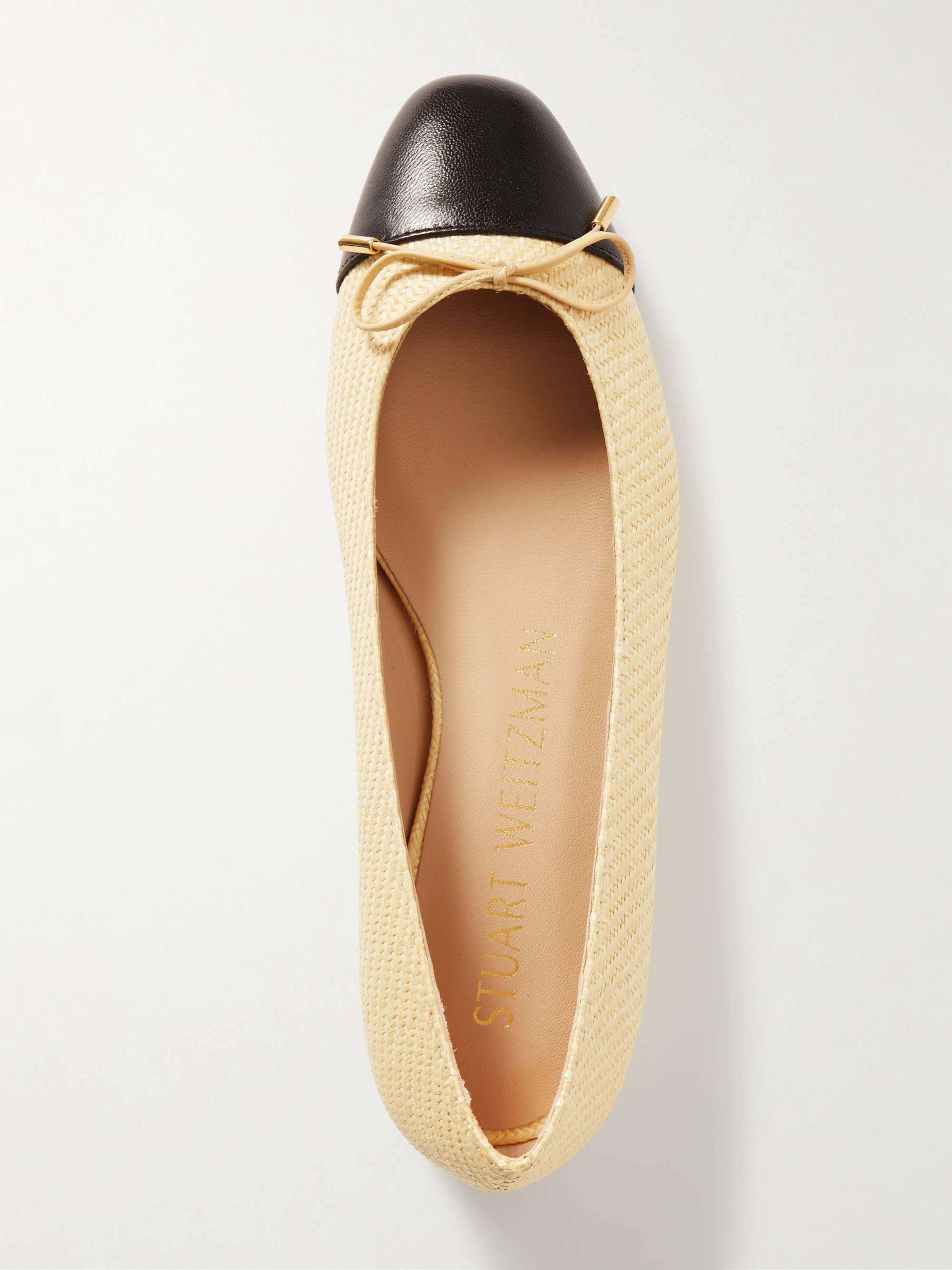 STUART WEITZMAN Sleek Bow leather-trimmed raffia ballet flats | NET-A ...