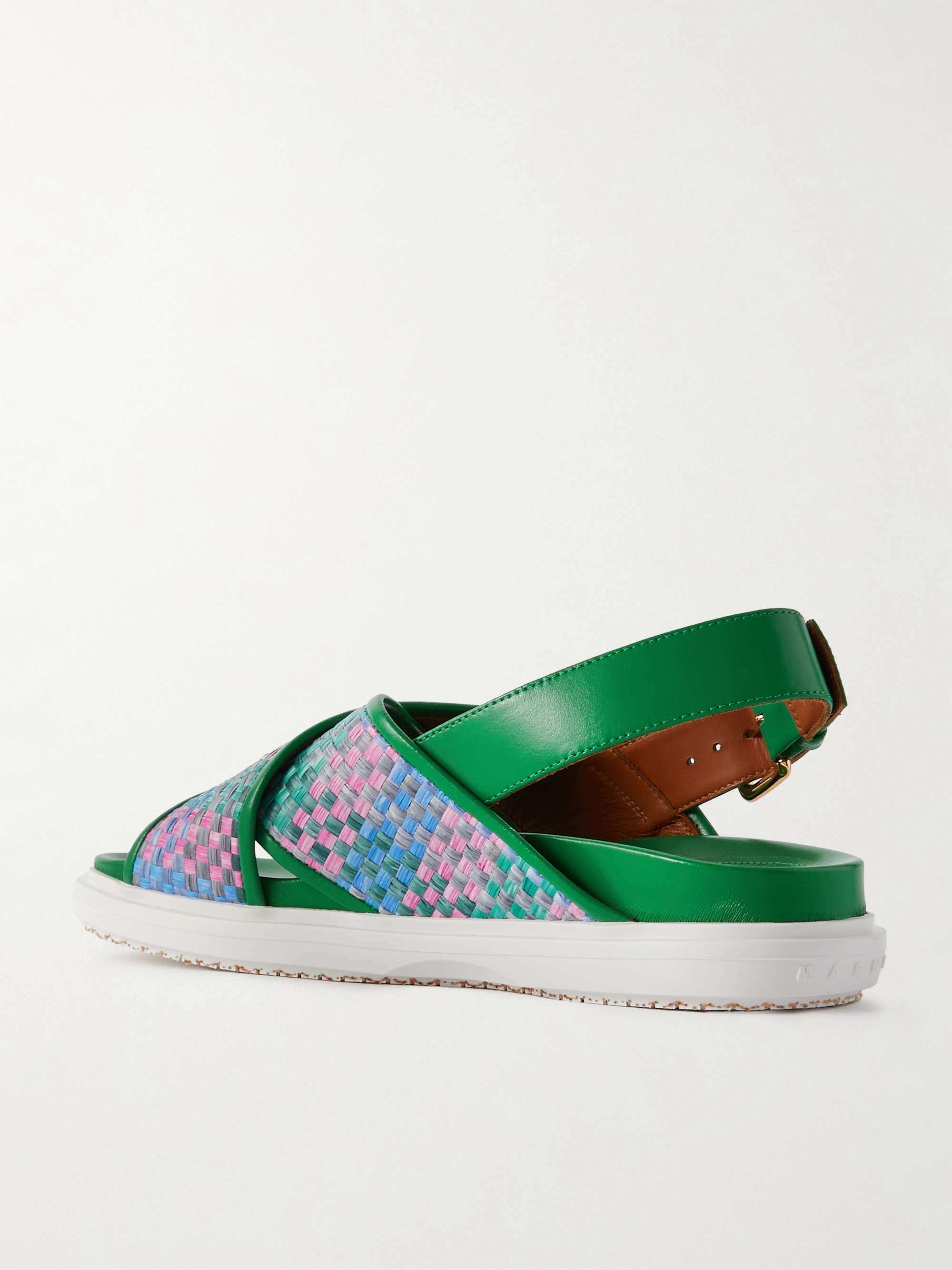 MARNI Fussbett raffia and leather slingback sandals | NET-A-PORTER