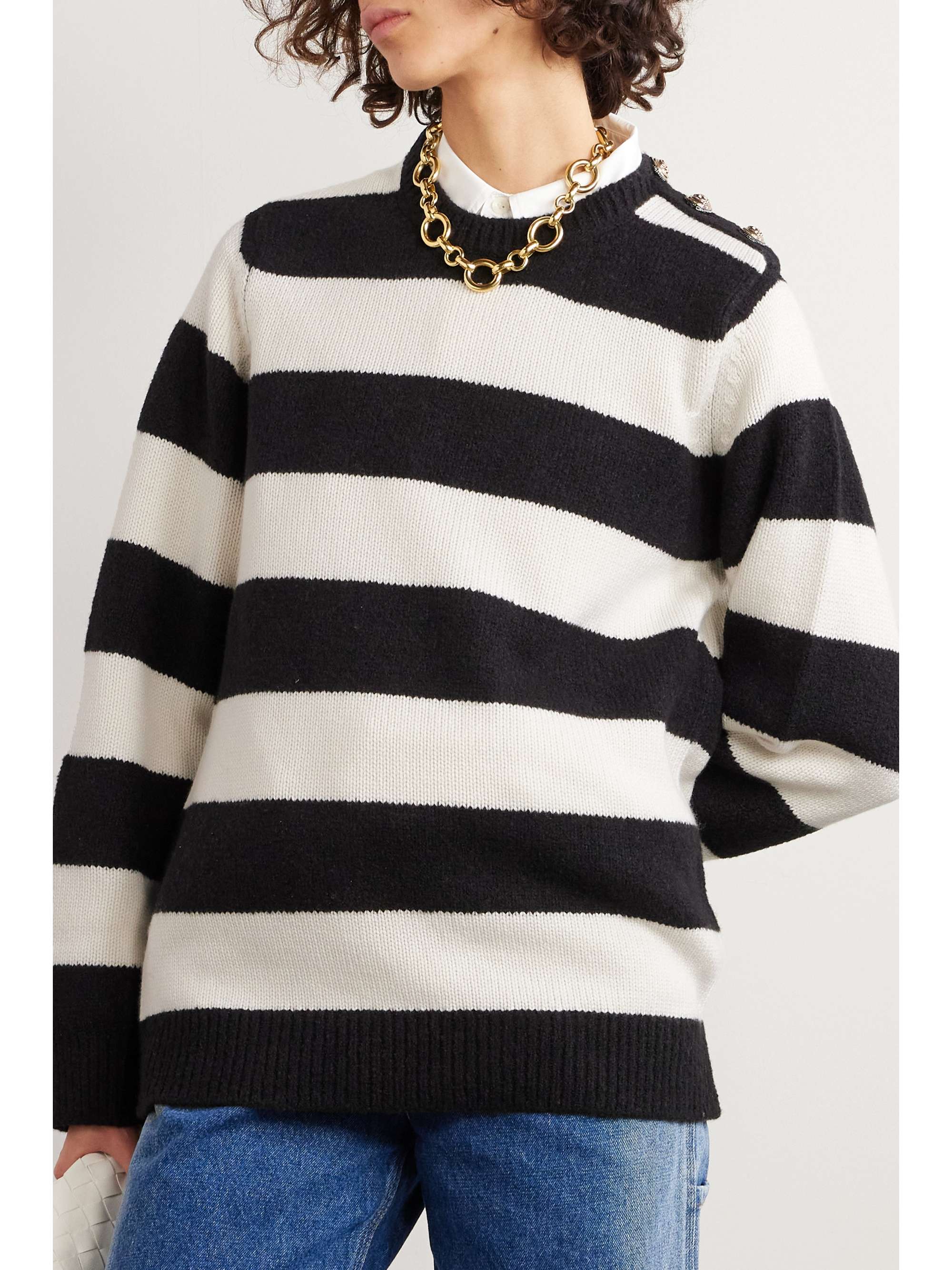 BARRIE + Sofia Coppola embellished striped cashmere, wool and silk ...