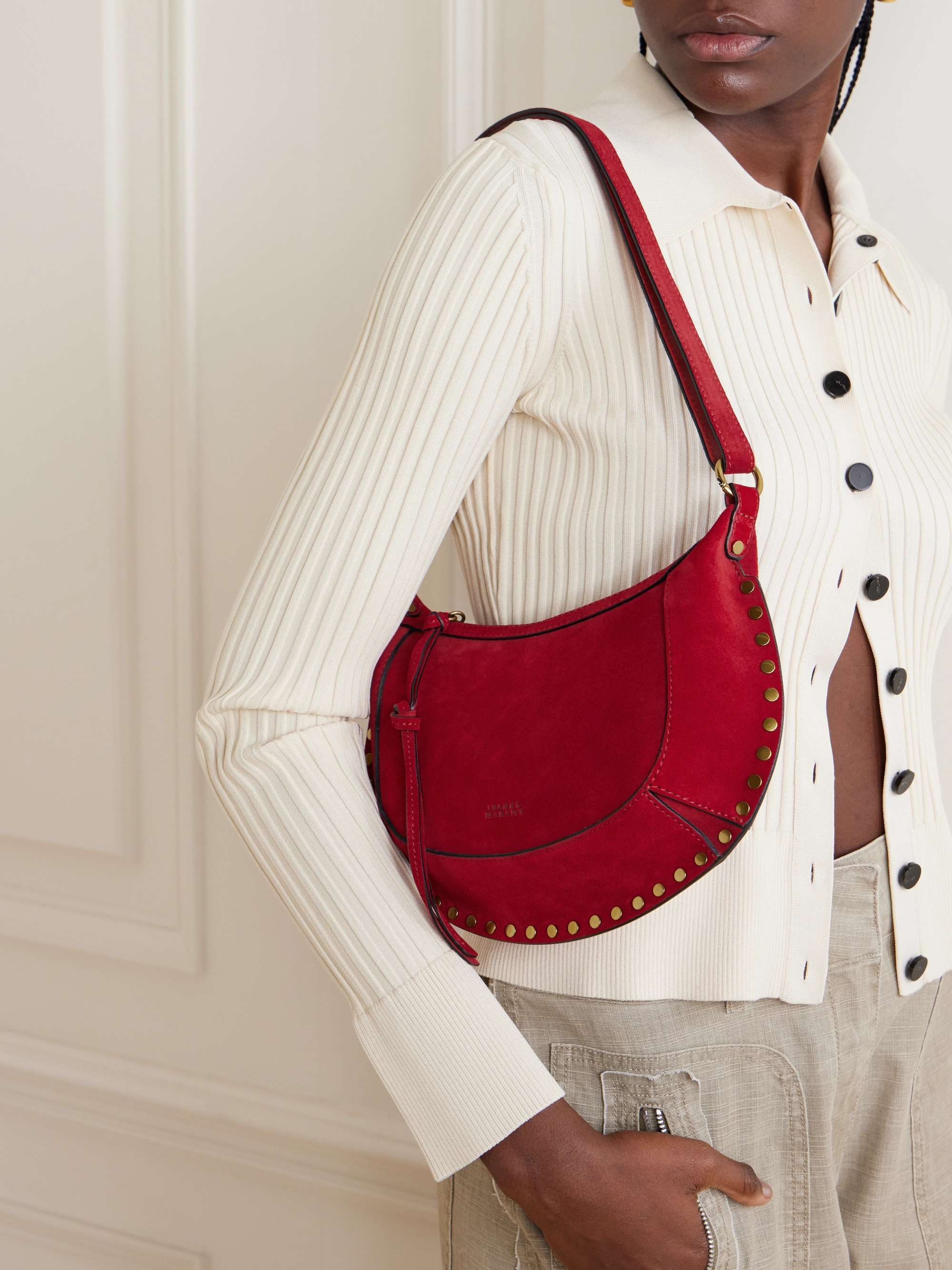 ISABEL MARANT Oskan Moon studded suede shoulder bag | NET-A-PORTER