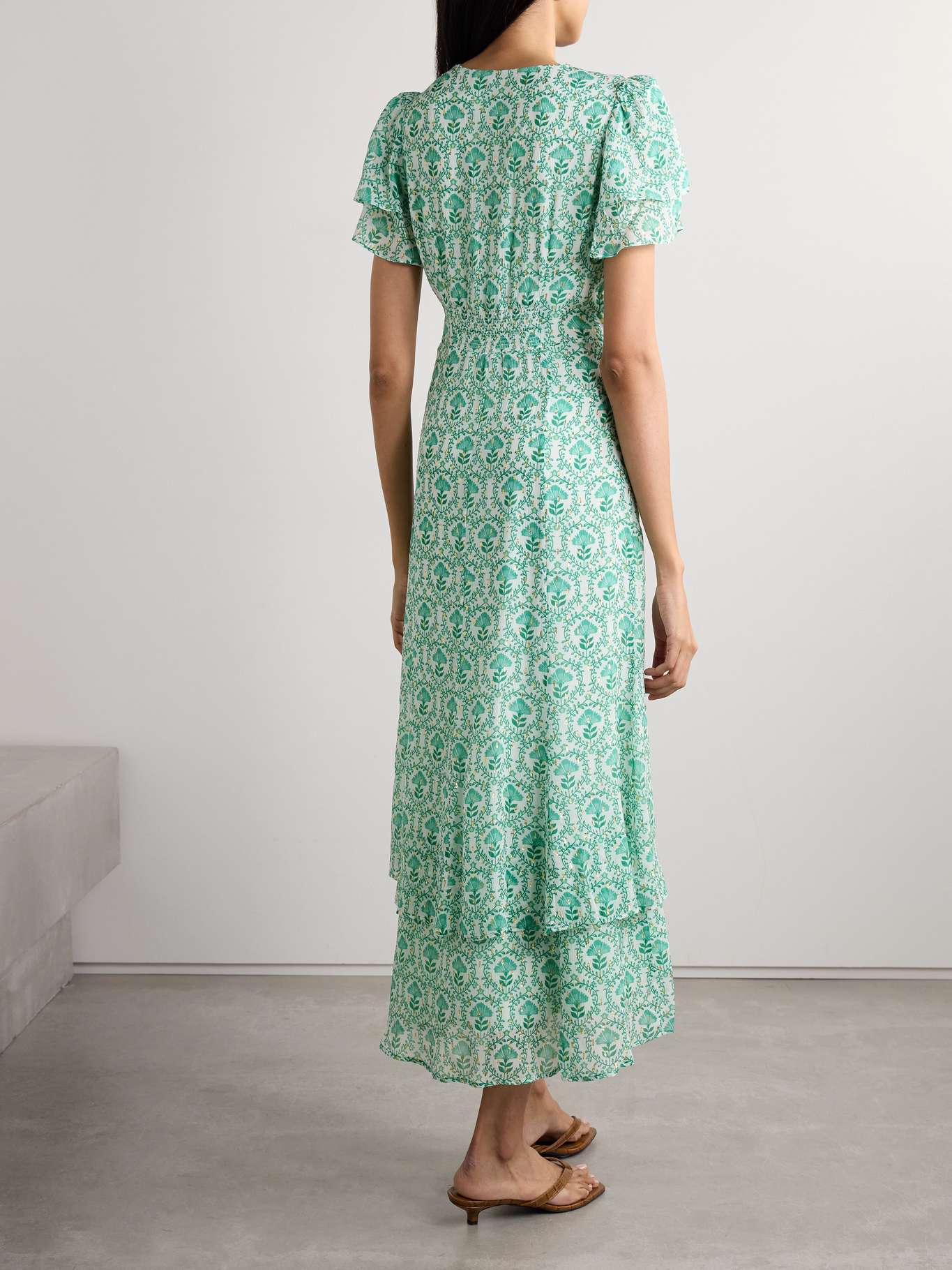 CEFINN Lotta ruffled metallic floral-print fil coupé crepon maxi dress ...