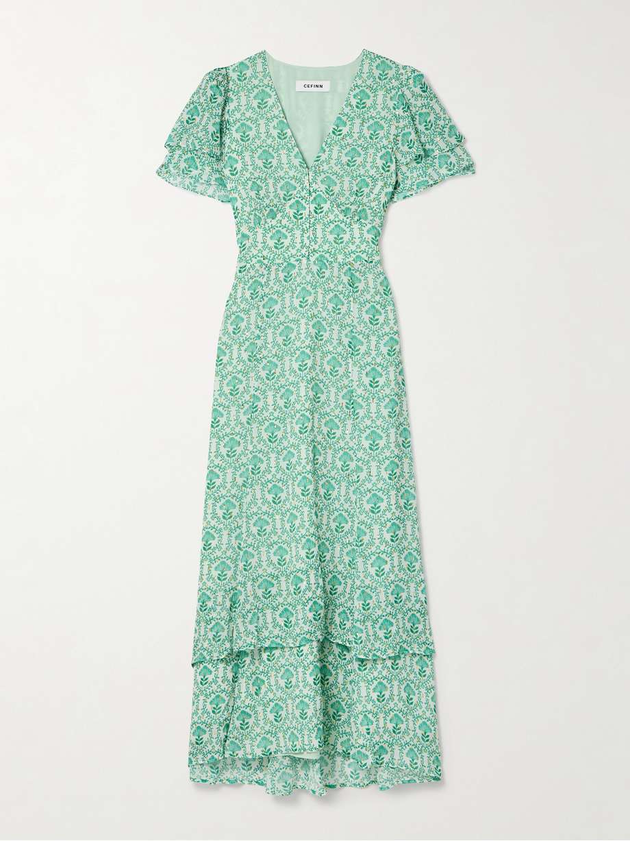 CEFINN Lotta ruffled metallic floral-print fil coupé crepon maxi dress ...
