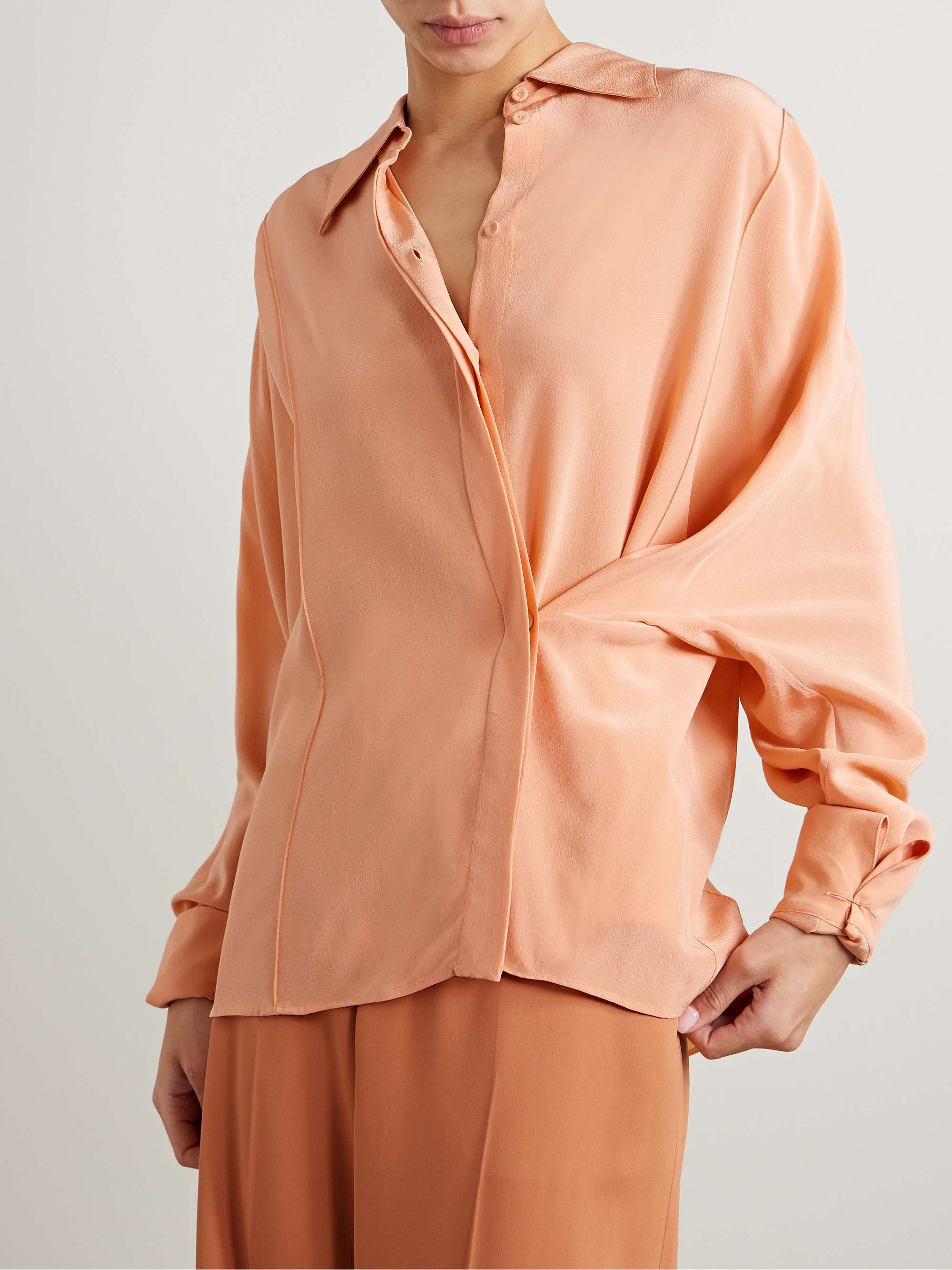 ANOTHER TOMORROW + NET SUSTAIN convertible pleated peace silk shirt ...