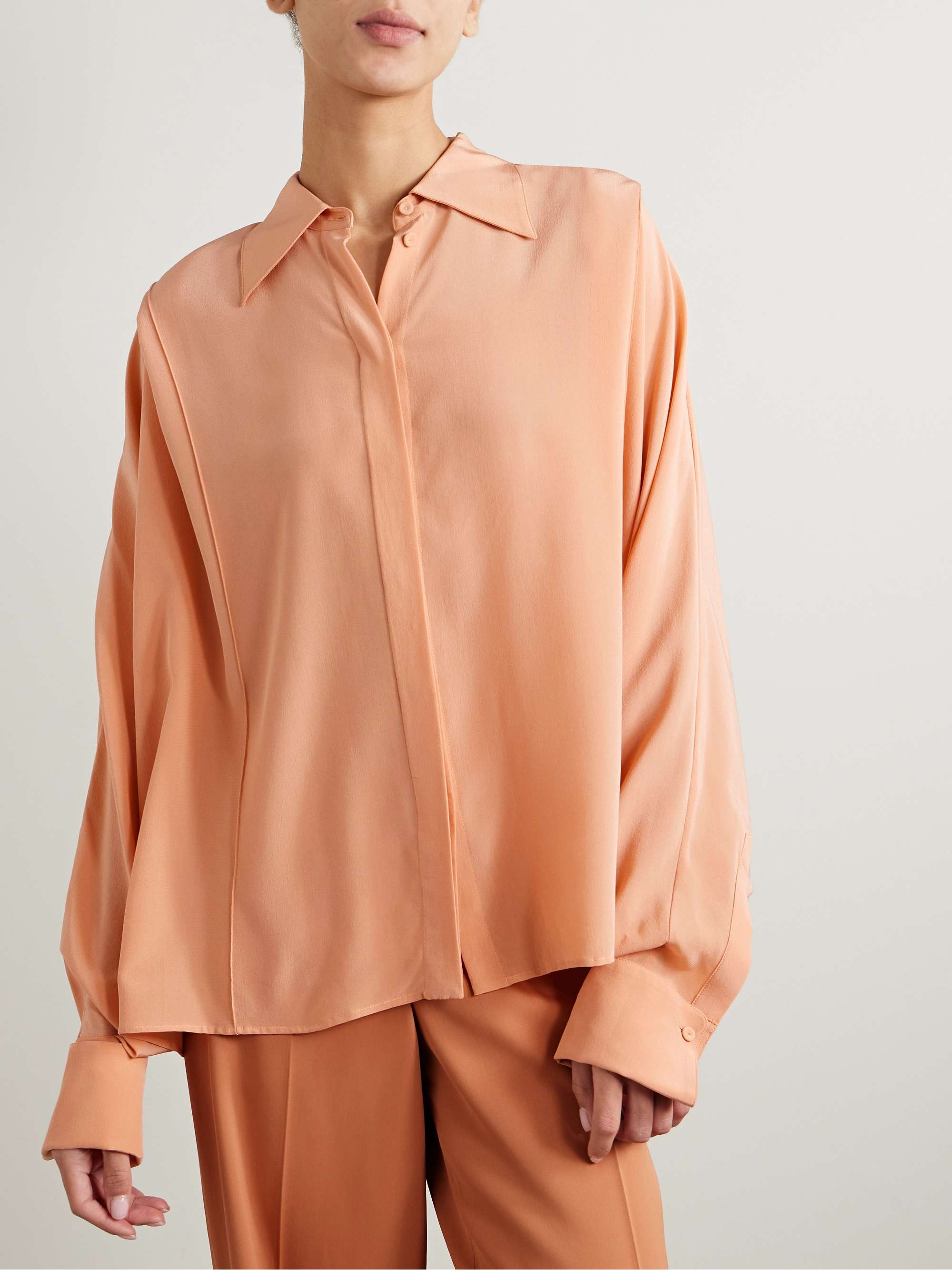 ANOTHER TOMORROW + NET SUSTAIN convertible pleated peace silk shirt ...