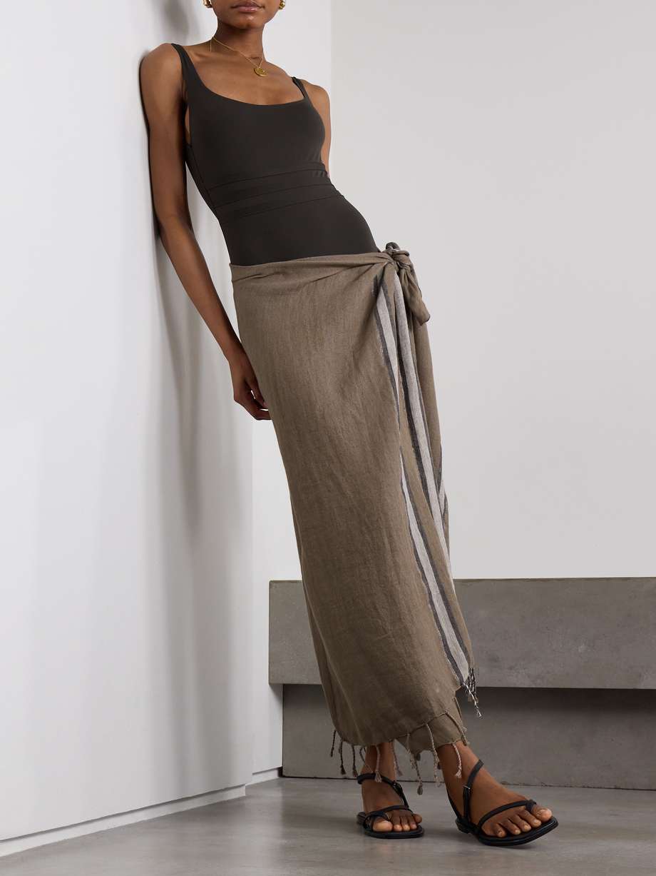 BRUNELLO CUCINELLI Striped fringed linen cape | NET-A-PORTER