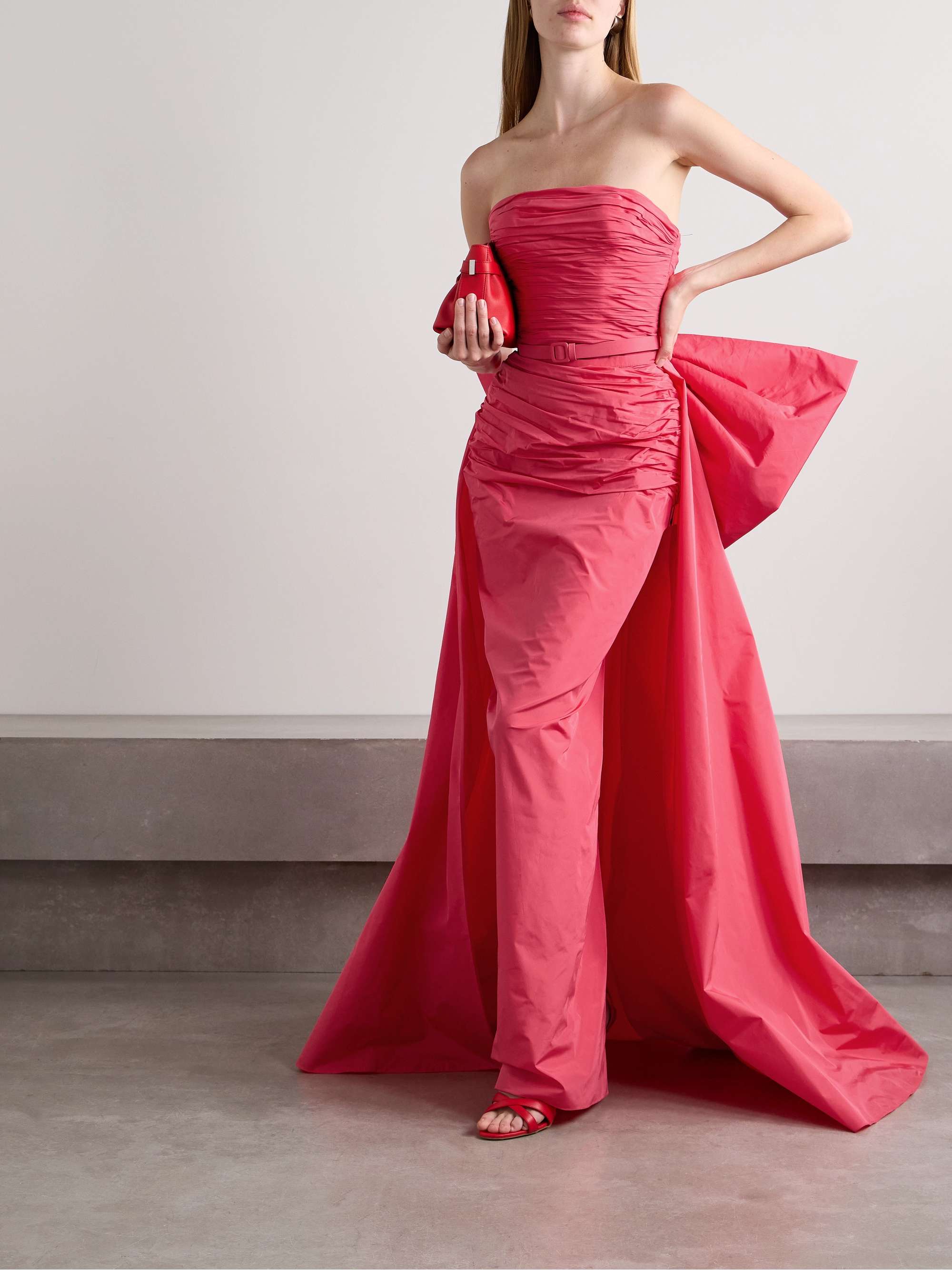 ZUHAIR MURAD Convertible strapless bow-embellished belted ruched silk ...