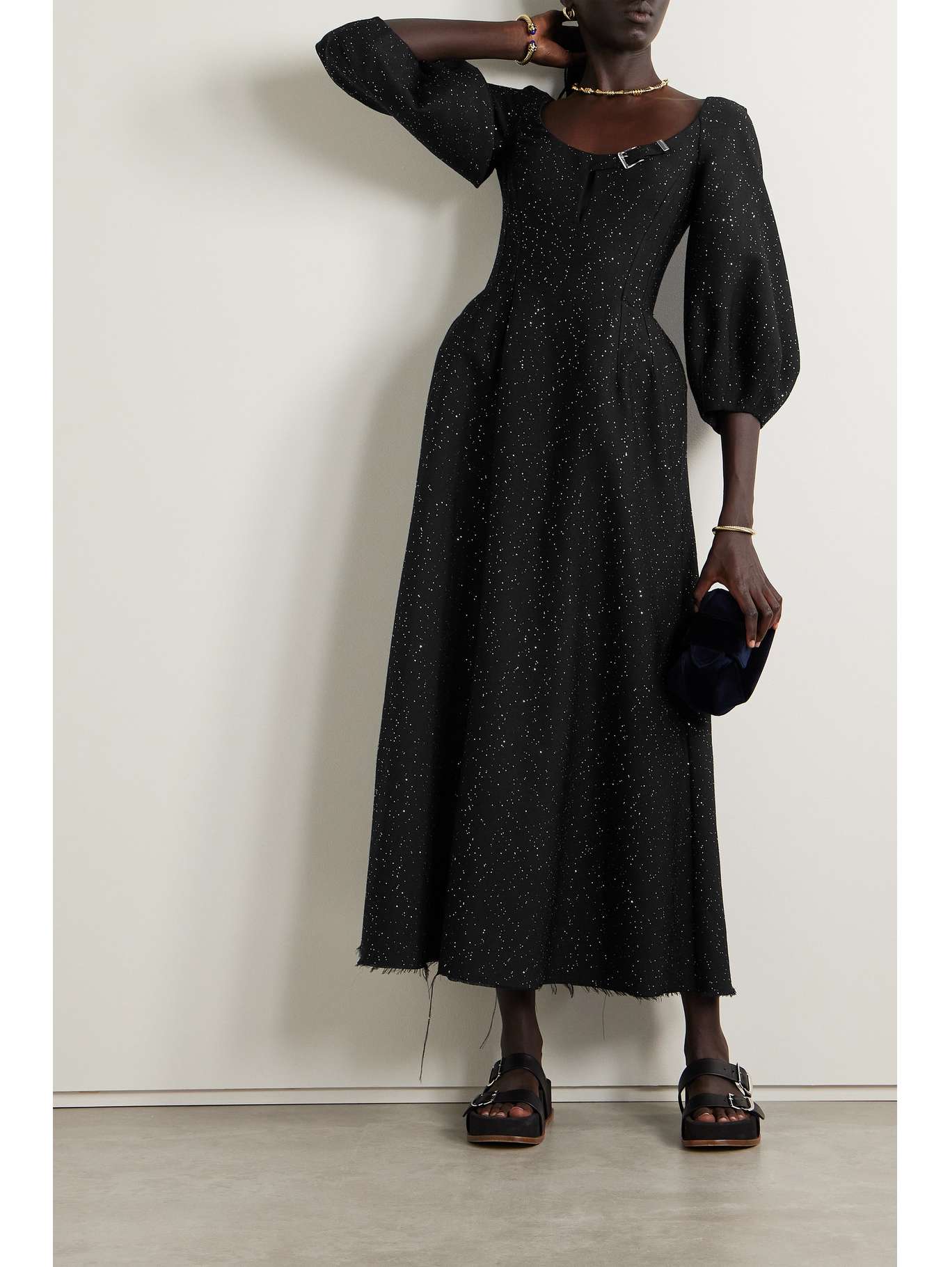 GABRIELA HEARST Madyn buckled cutout sequin-embellished wool-blend maxi ...