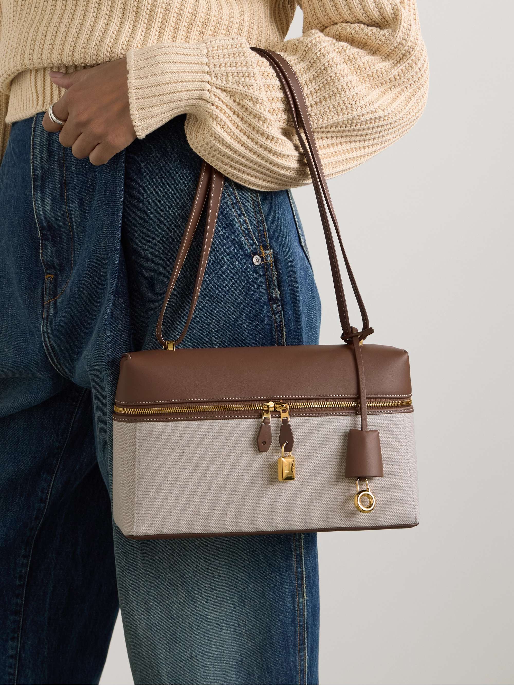 LORO PIANA L27 canvas and leather shoulder bag | NET-A-PORTER