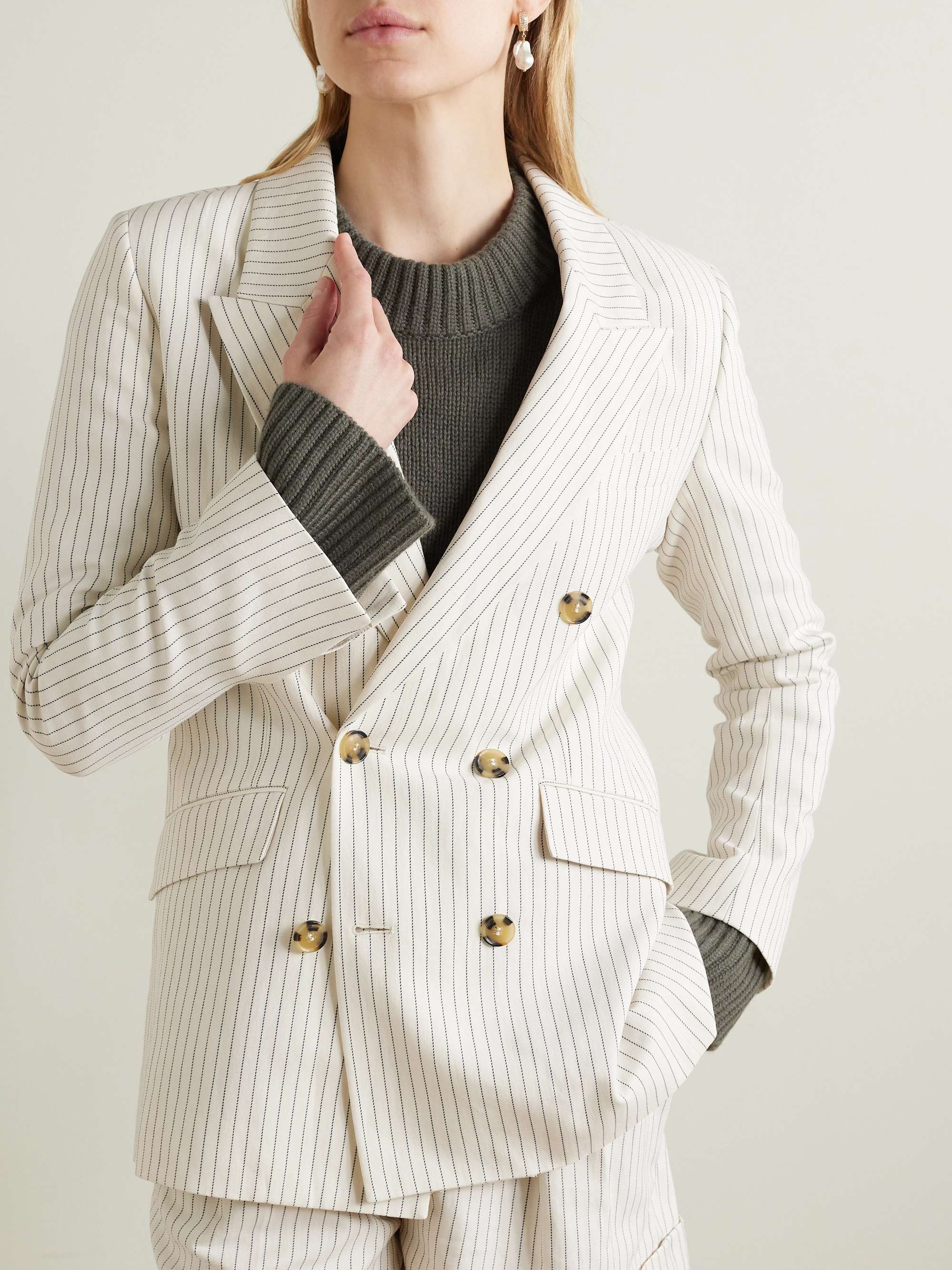 FRAME Double-breasted pinstriped cotton-blend twill blazer | NET-A-PORTER