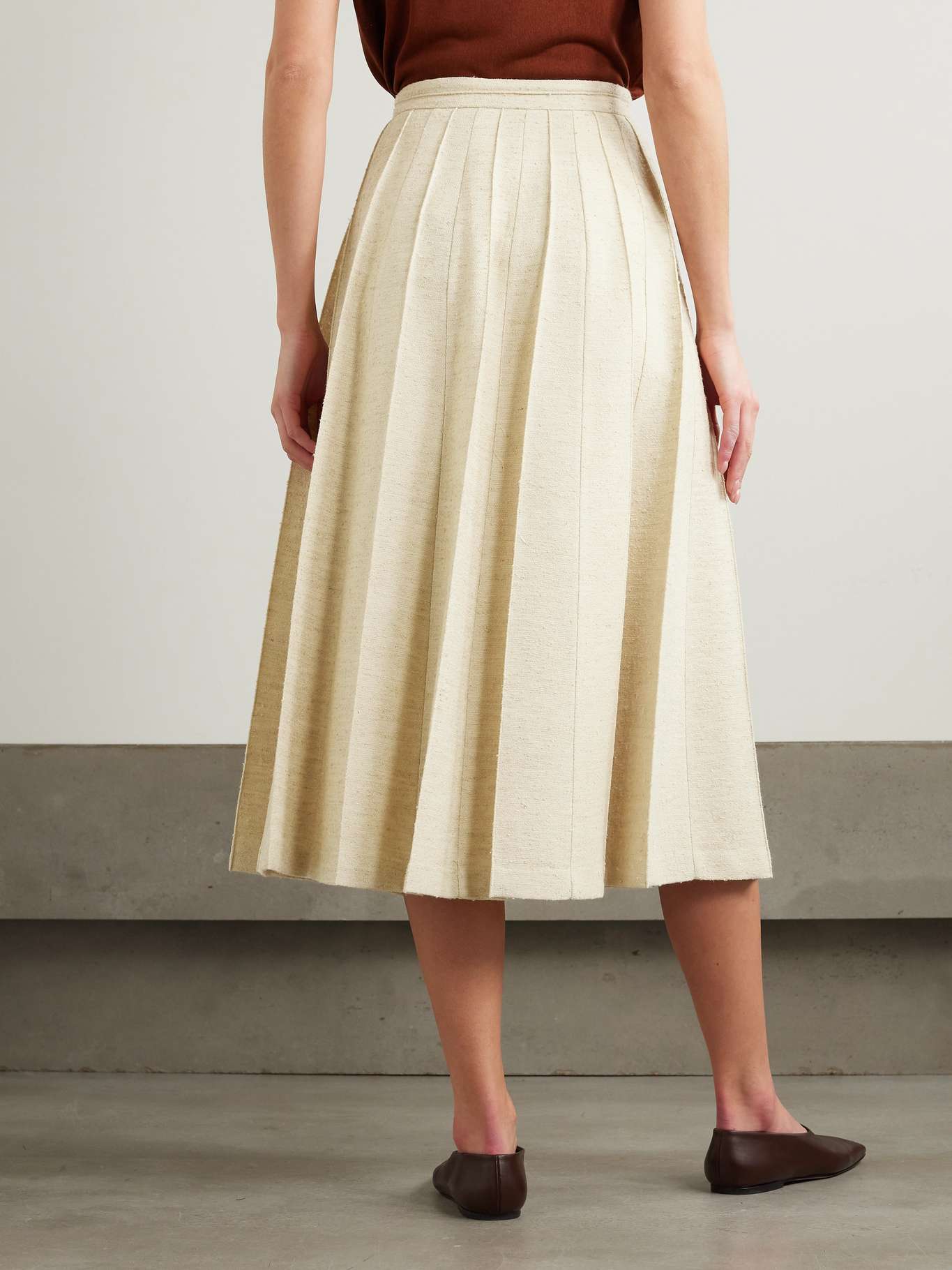 LORO PIANA Pleated woven midi skirt | NET-A-PORTER