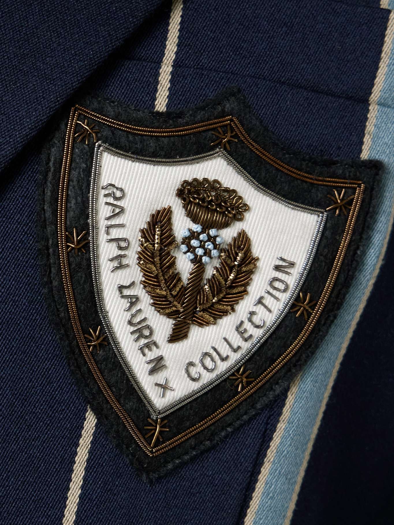 RALPH LAUREN COLLECTION Elliot logo-appliquéd striped wool and cotton ...