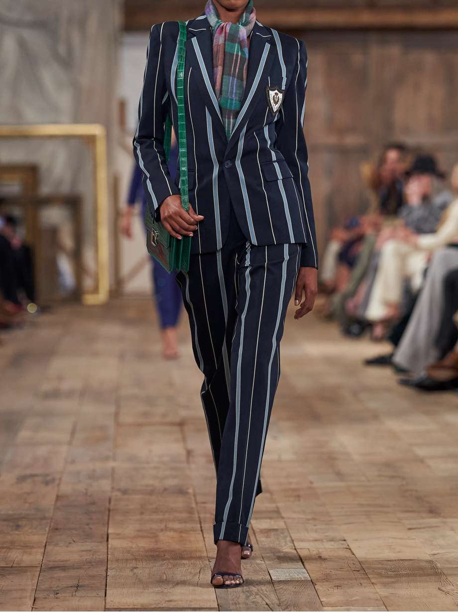 RALPH LAUREN COLLECTION Elliot logo-appliquéd striped wool and cotton ...