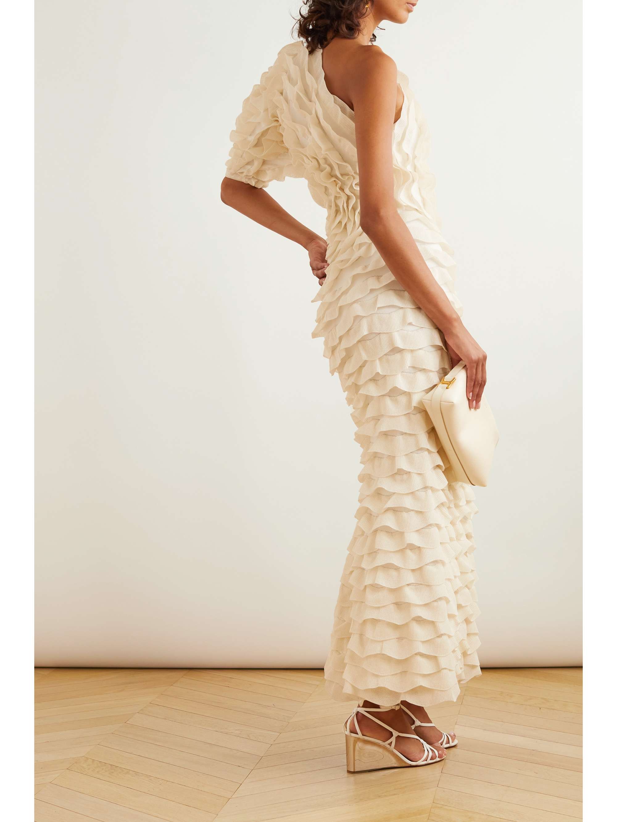 CHLOÉ One-shoulder cutout ruffled silk-blend gown | NET-A-PORTER