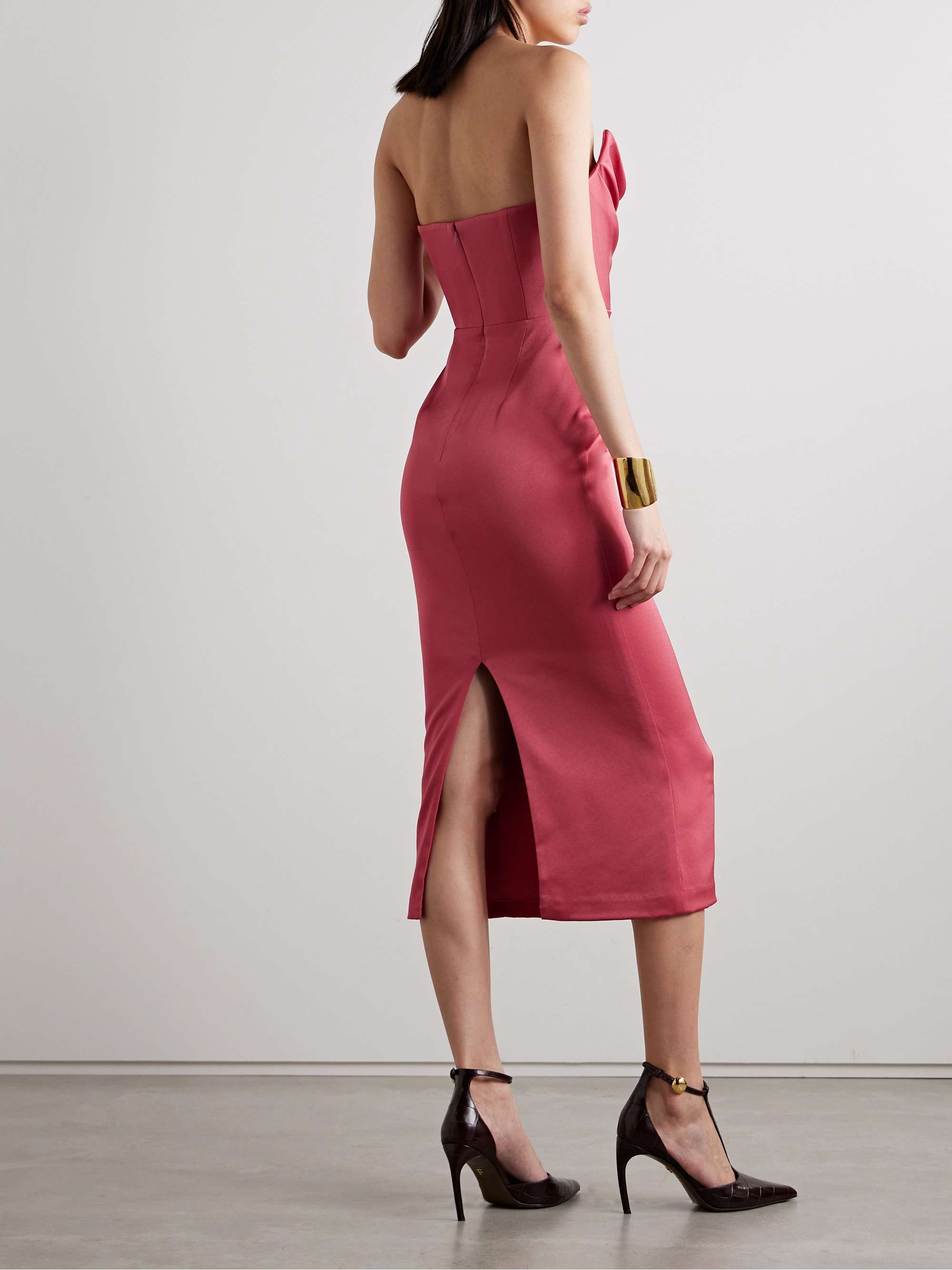 ALEX PERRY Strapless satin-crepe midi dress | NET-A-PORTER