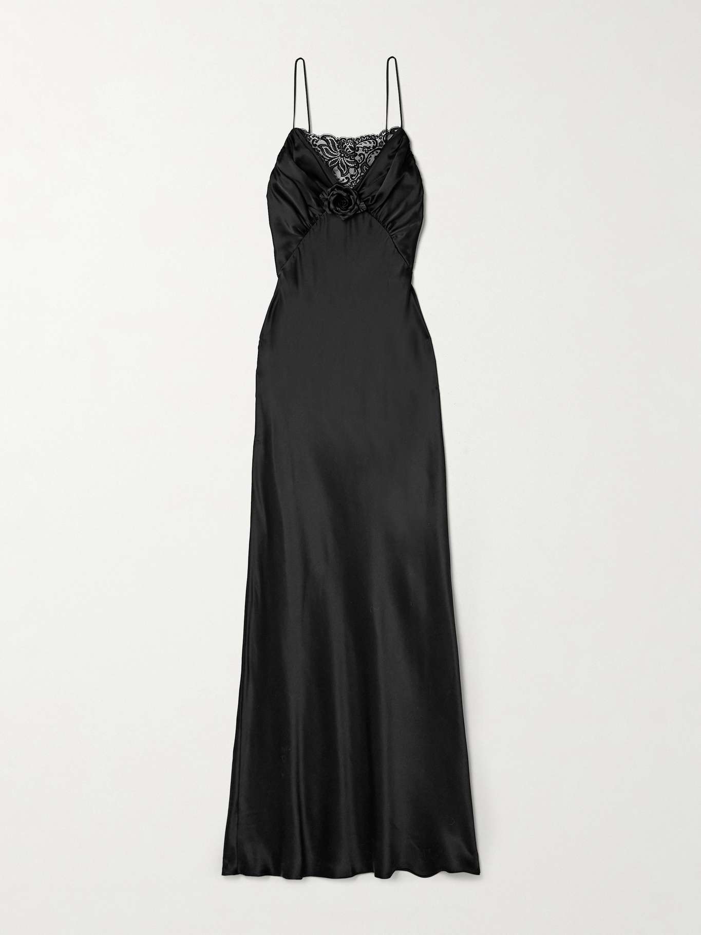 RODARTE Floral-appliquéd lace-trimmed silk-satin gown | NET-A-PORTER
