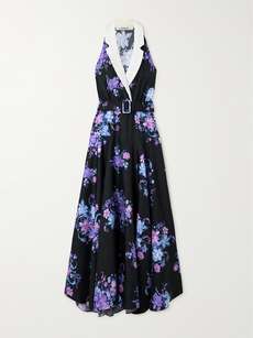 RODARTE Belted floral-print silk-twill midi dress | NET-A-PORTER