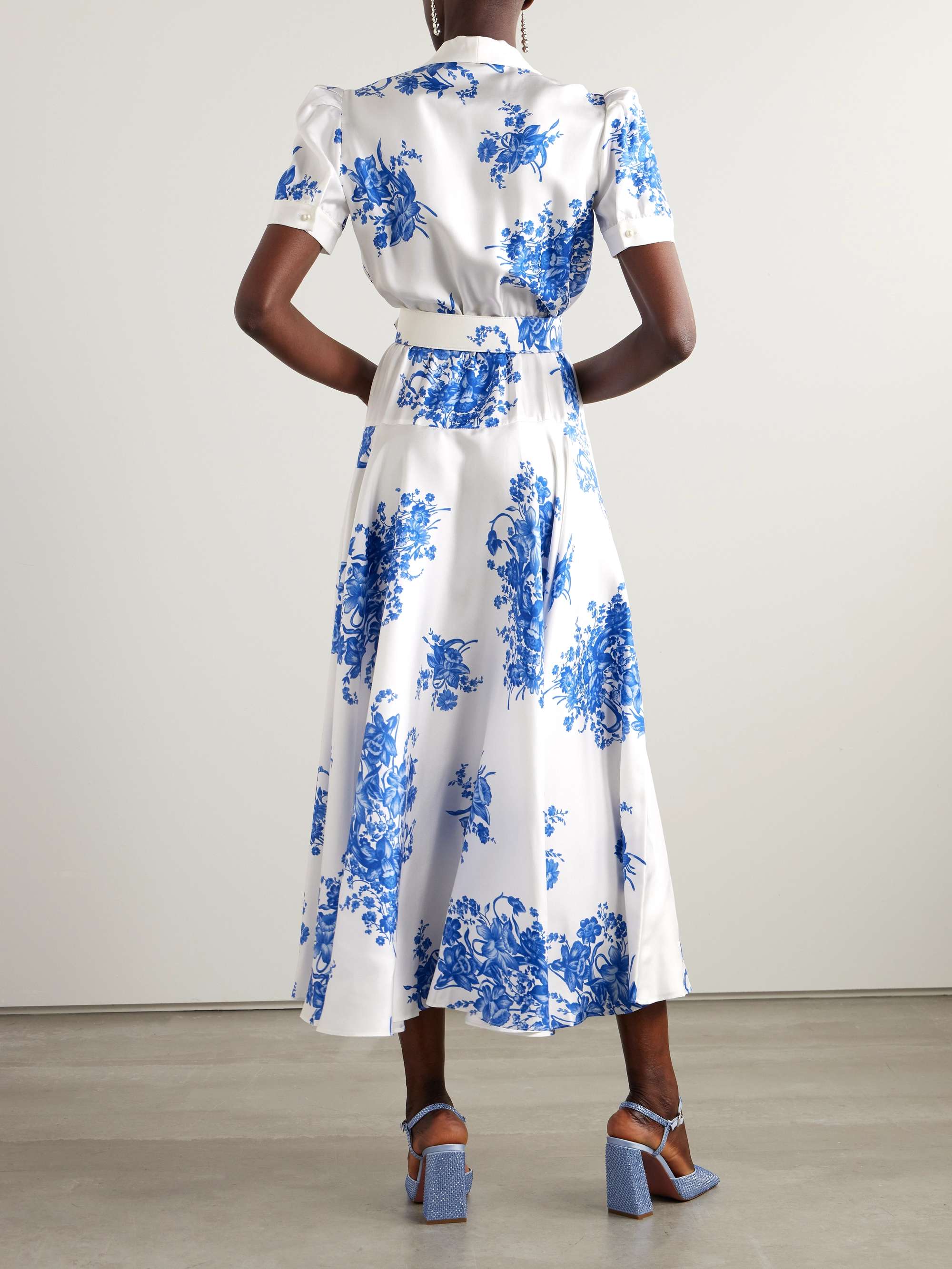 RODARTE Belted floral-print silk-twill midi dress | NET-A-PORTER