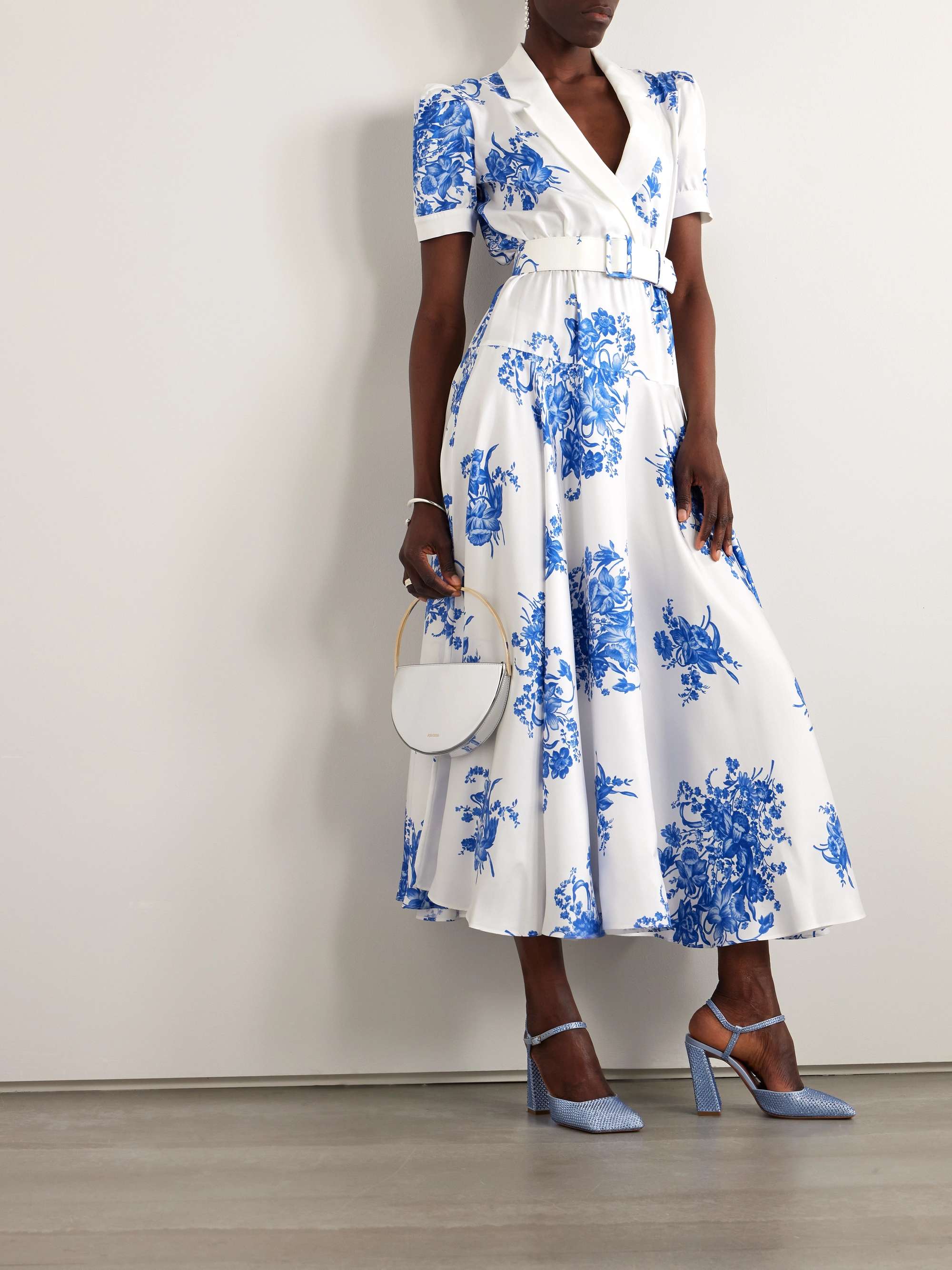 RODARTE Belted floral-print silk-twill midi dress | NET-A-PORTER
