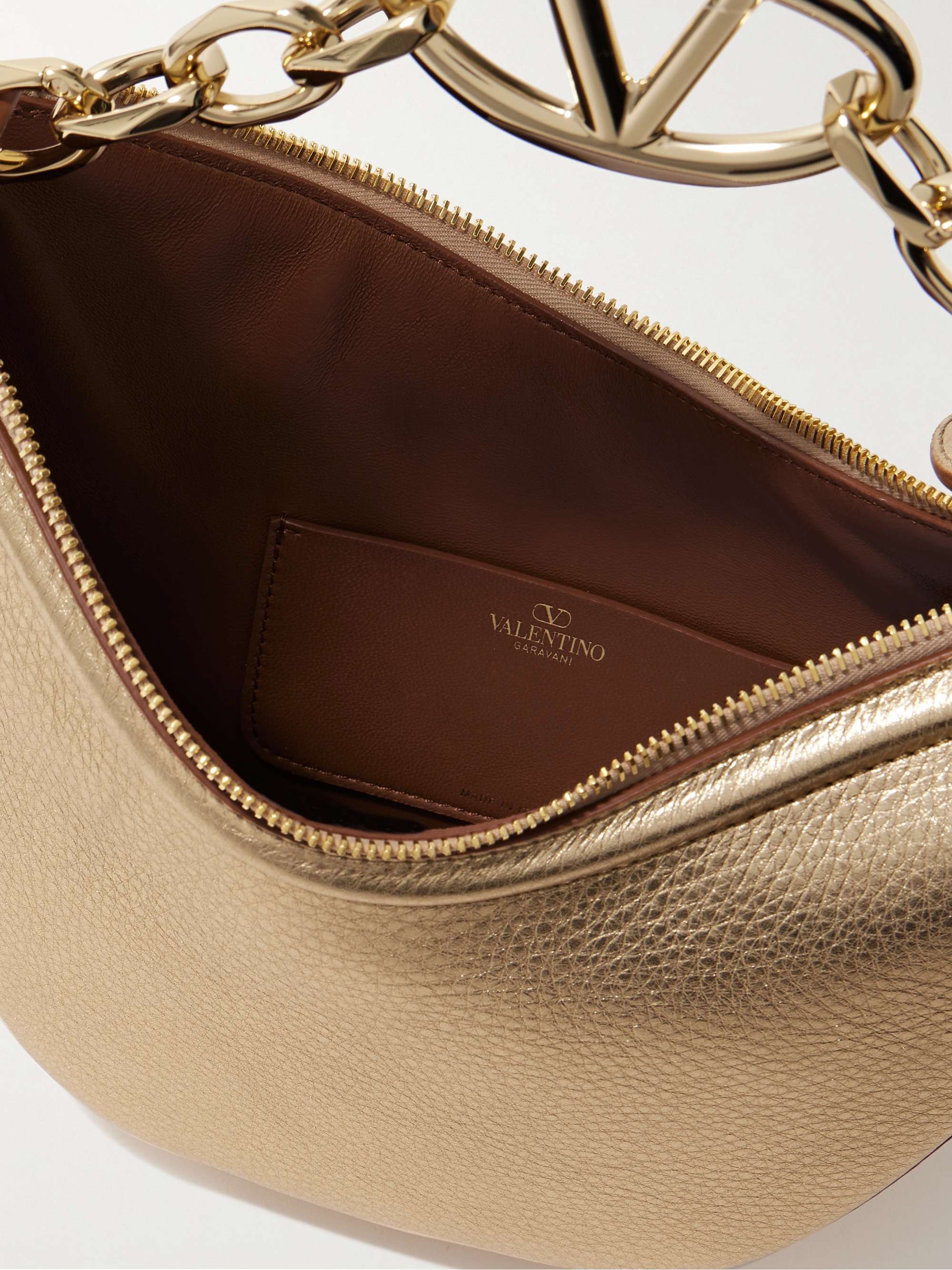VALENTINO GARAVANI VLOGO mini embellished metallic textured-leather ...