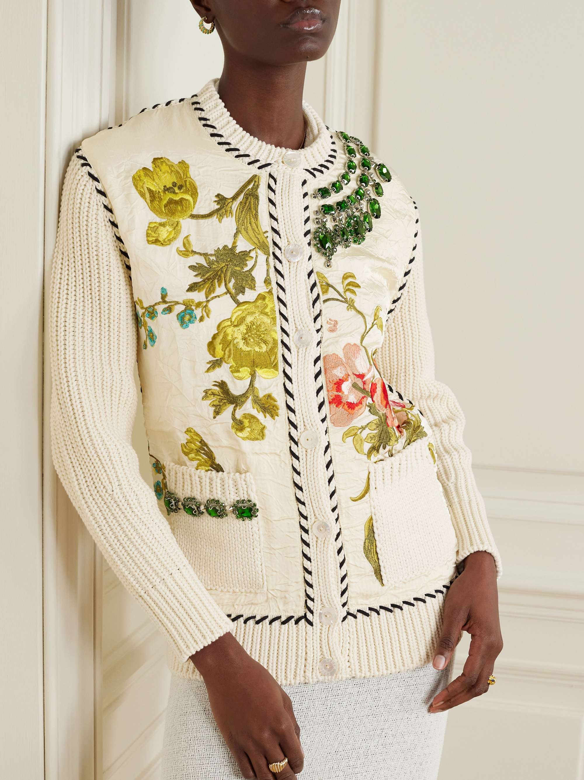 ERDEM Cropped crystal-embellished printed cotton-blend and satin ...