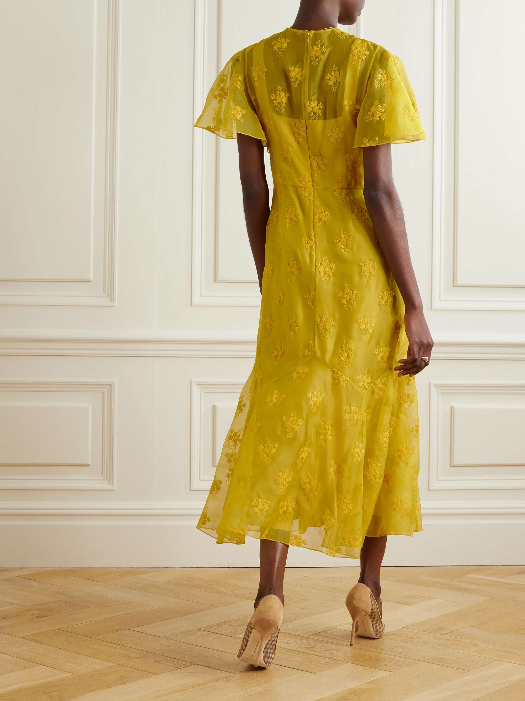 ERDEM Twist-front paneled embroidered silk-organza midi dress | NET-A ...