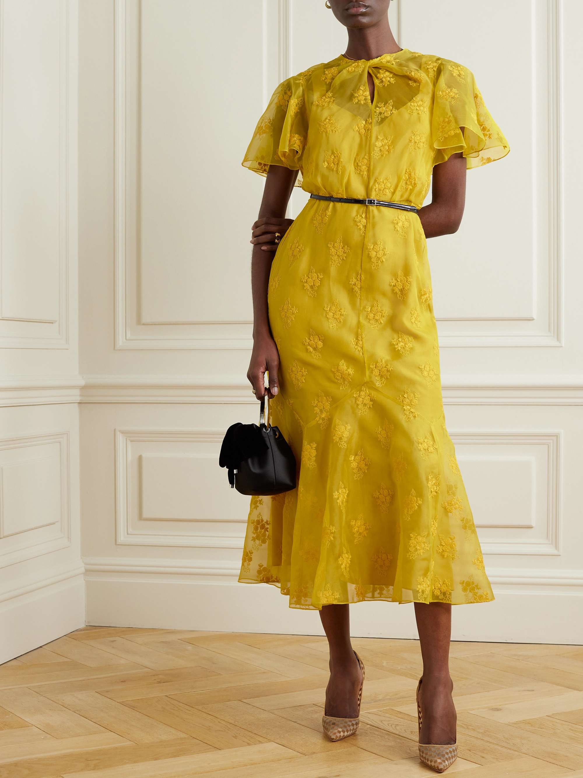 ERDEM Twist-front paneled embroidered silk-organza midi dress | NET-A ...