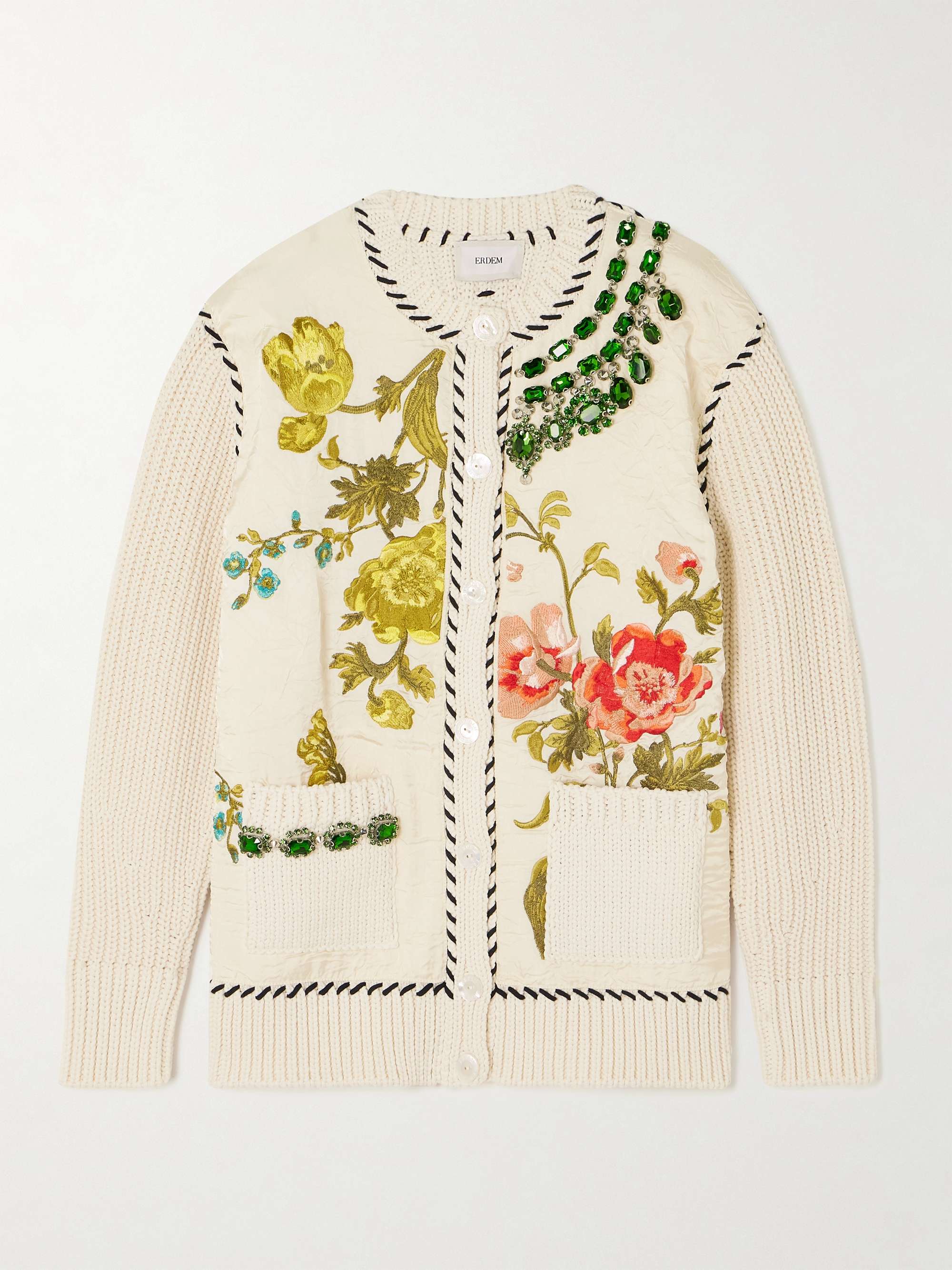 ERDEM Embellished embroidered faille and ribbed cotton-blend cardigan ...