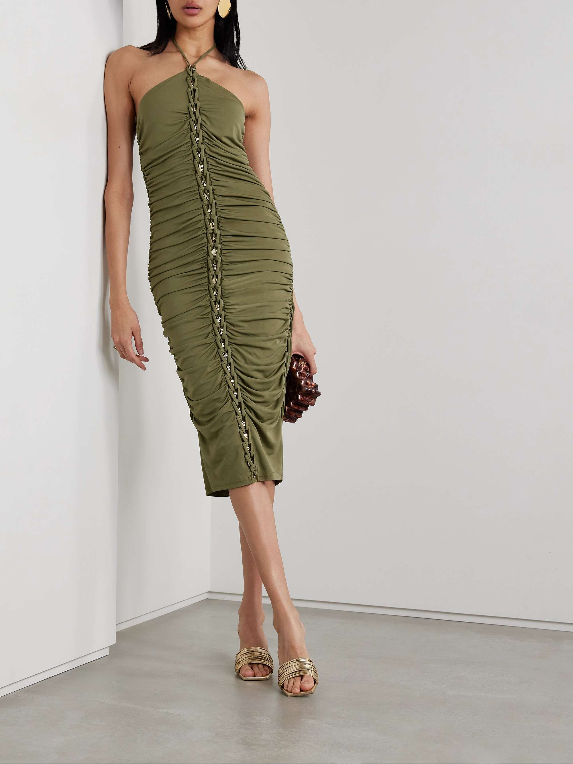 CULT GAIA Calian embellished ruched jersey halterneck midi dress | NET ...