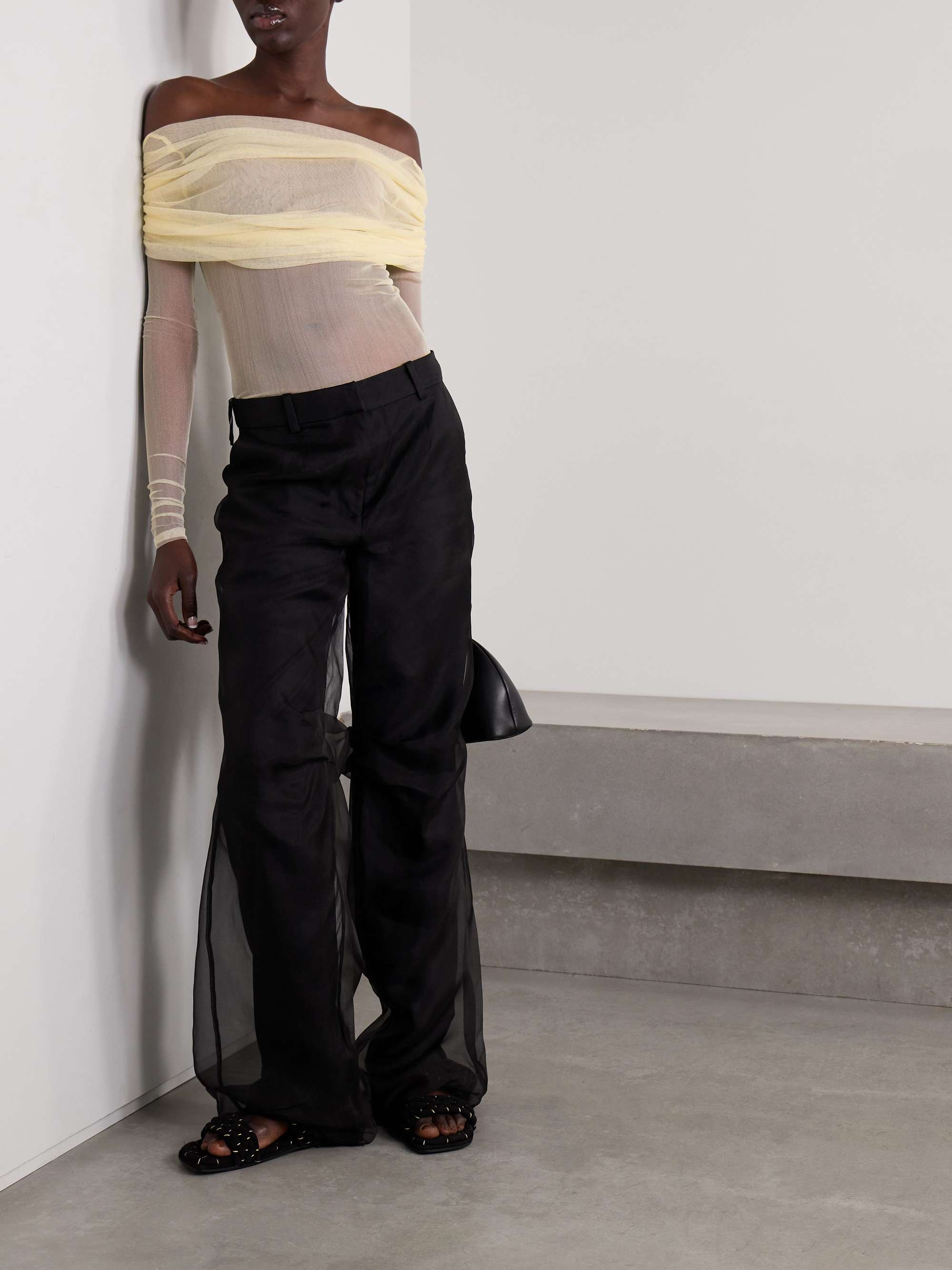 CHRISTOPHER ESBER Off-the-shoulder gathered silk-tulle top | NET-A-PORTER