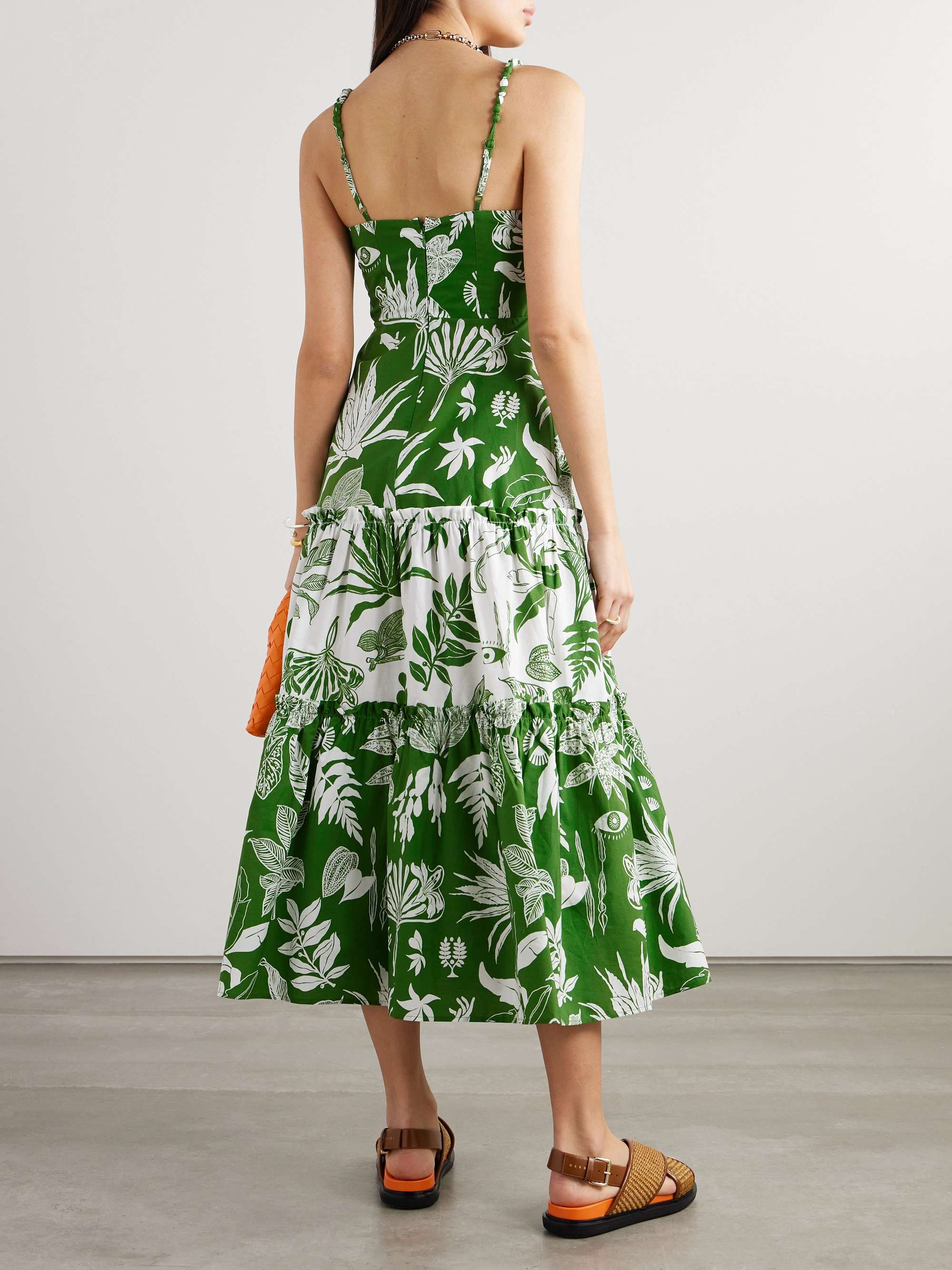 FARM RIO Forest Soul ruffled tiered printed cotton midi dress | NET-A ...