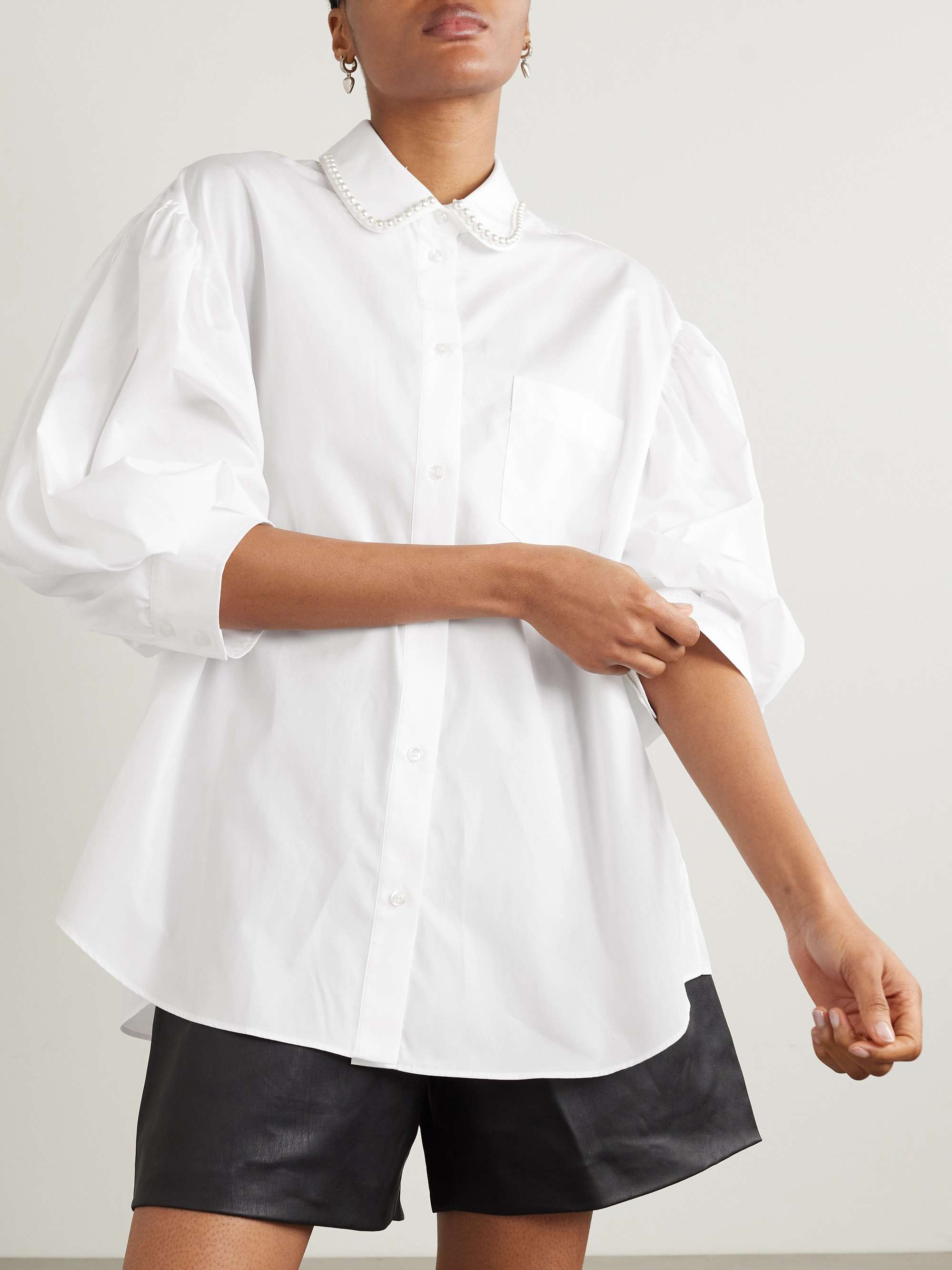SIMONE ROCHA Faux pearl-embellished pleated cotton-poplin shirt | NET-A ...