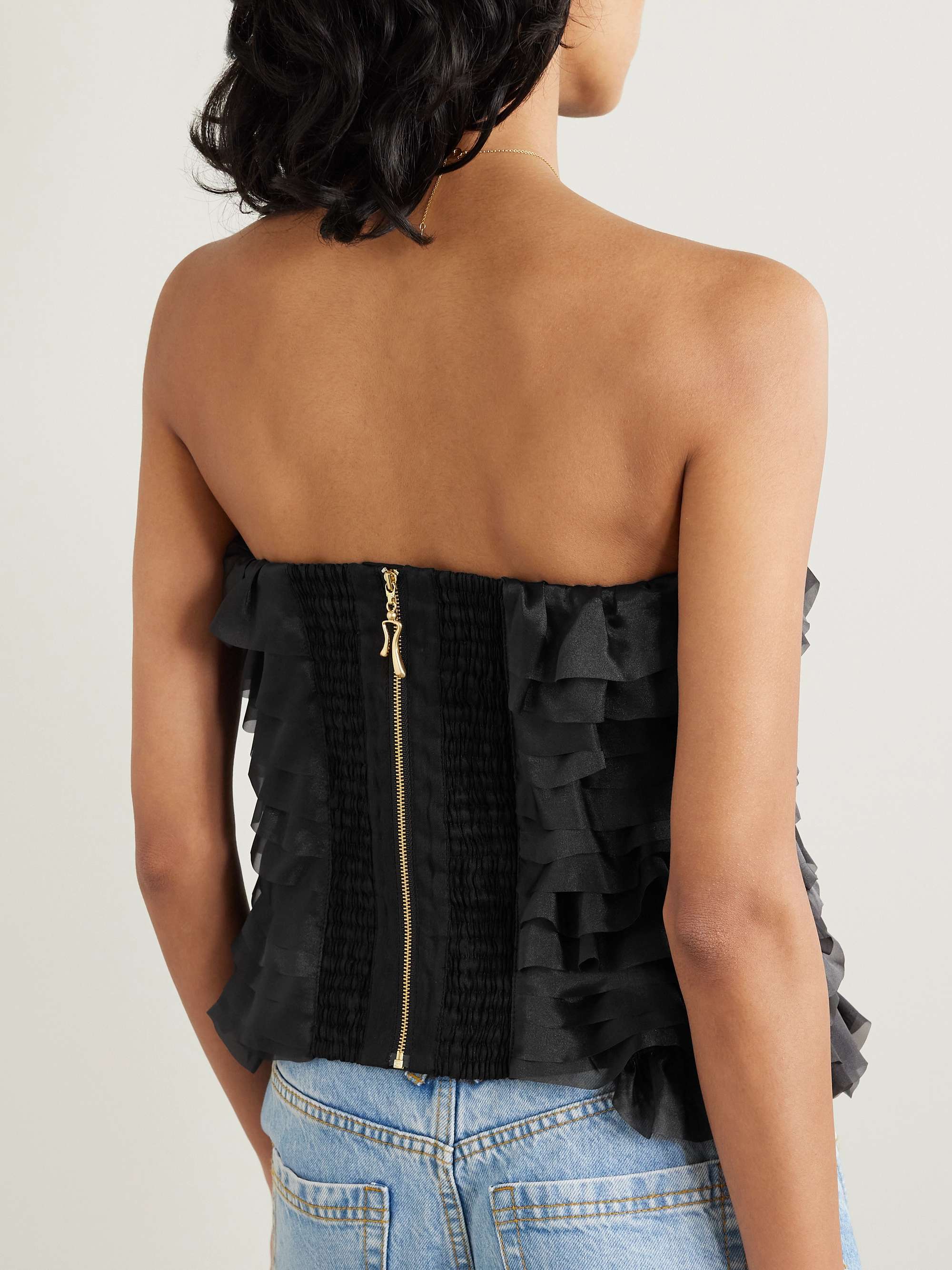 AJE. Charmed ruffled organza bustier top | NET-A-PORTER
