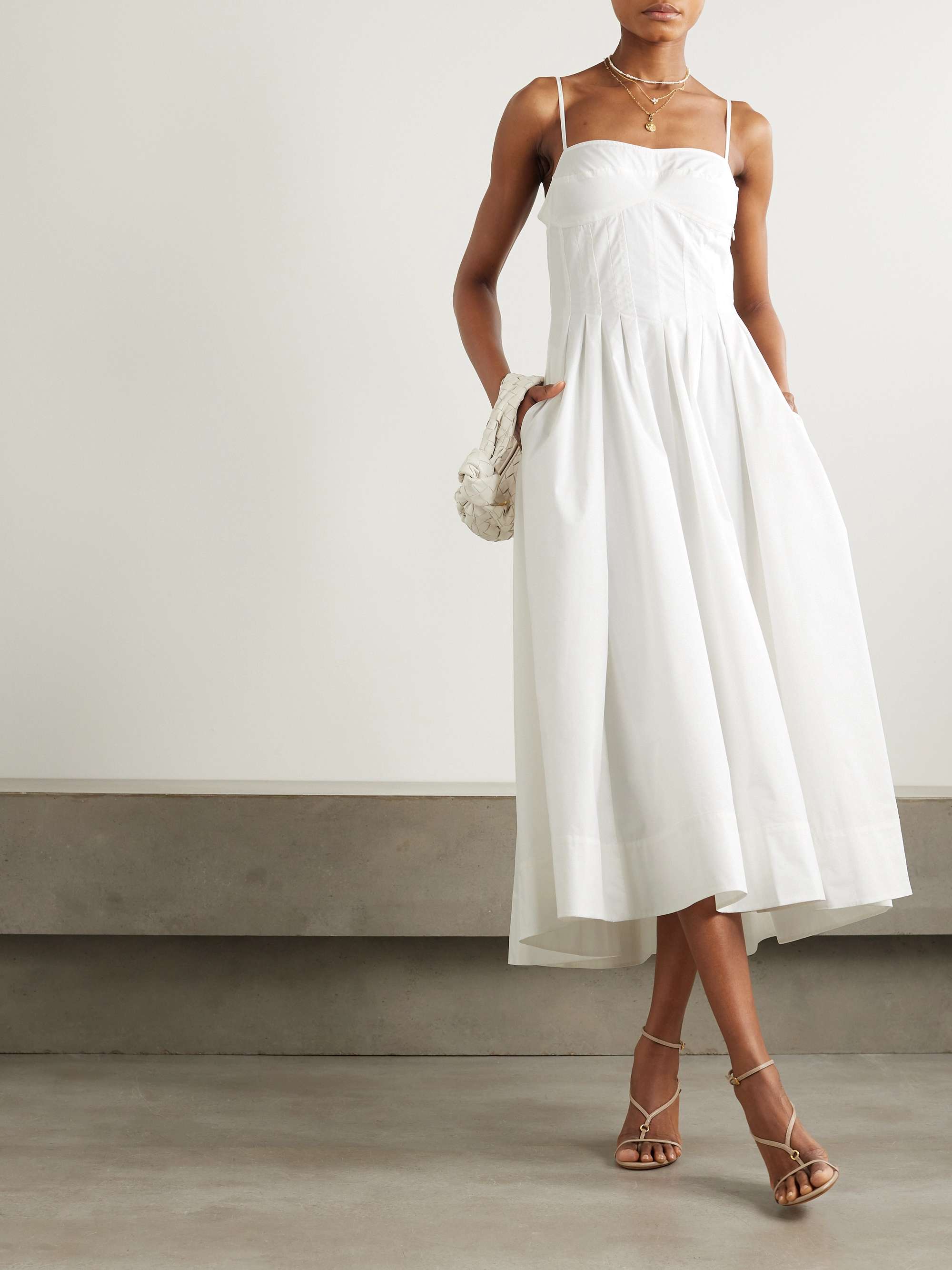 SIMKHAI Kittiya pleated cotton-blend poplin midi dress | NET-A-PORTER