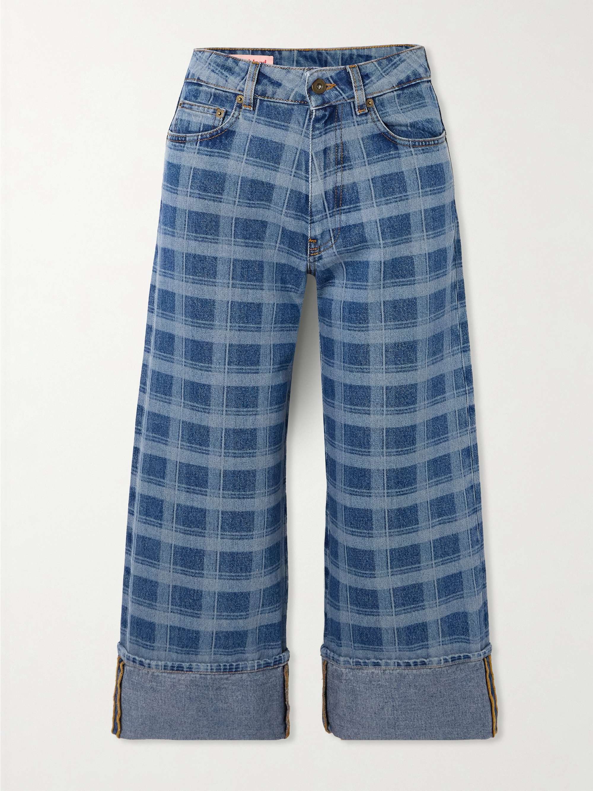 MOLLY GODDARD Leo cropped checked high-rise straight-leg jeans | NET-A ...