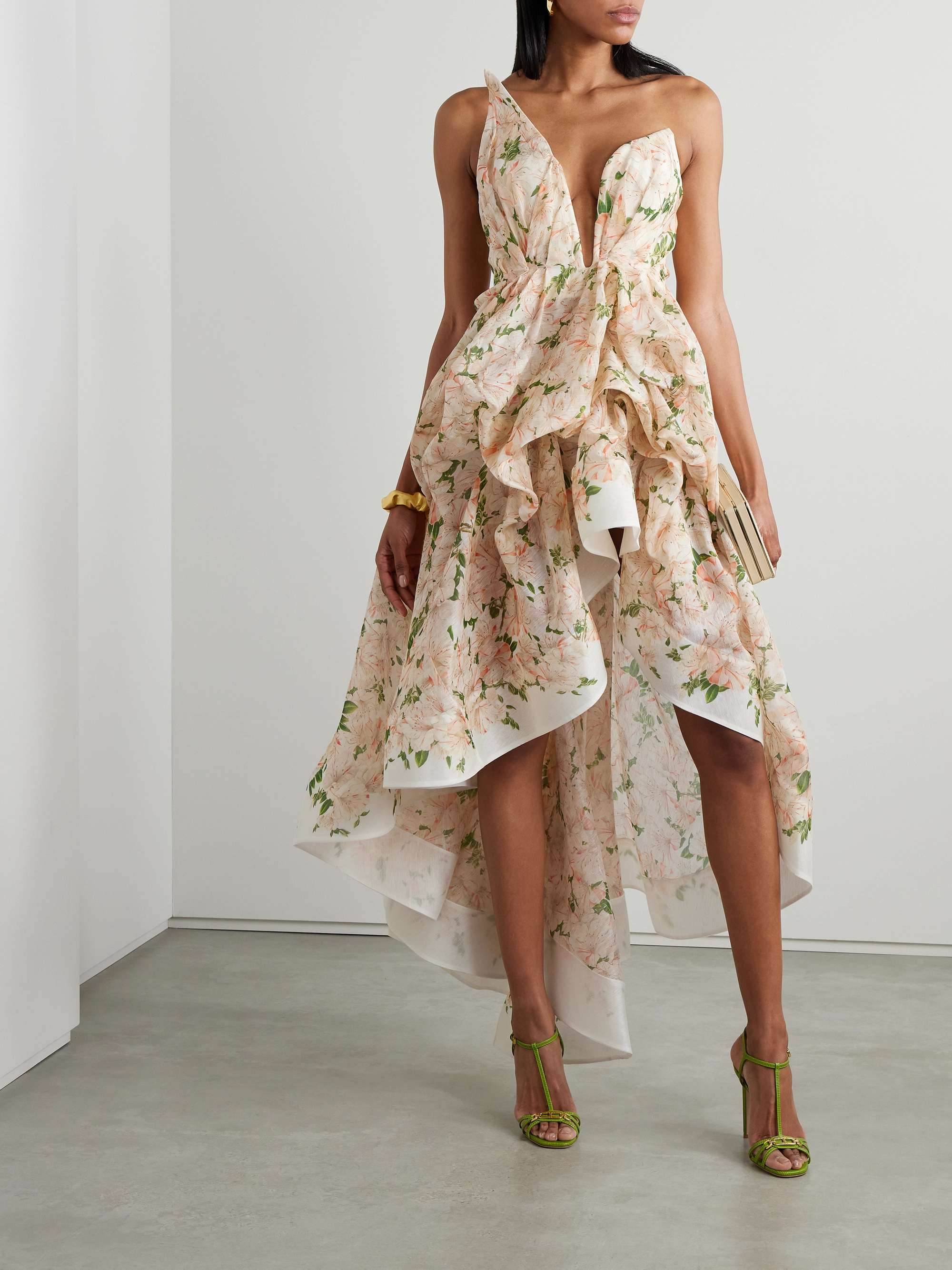 ZIMMERMANN Natura asymmetric strapless floral-print linen and silk ...