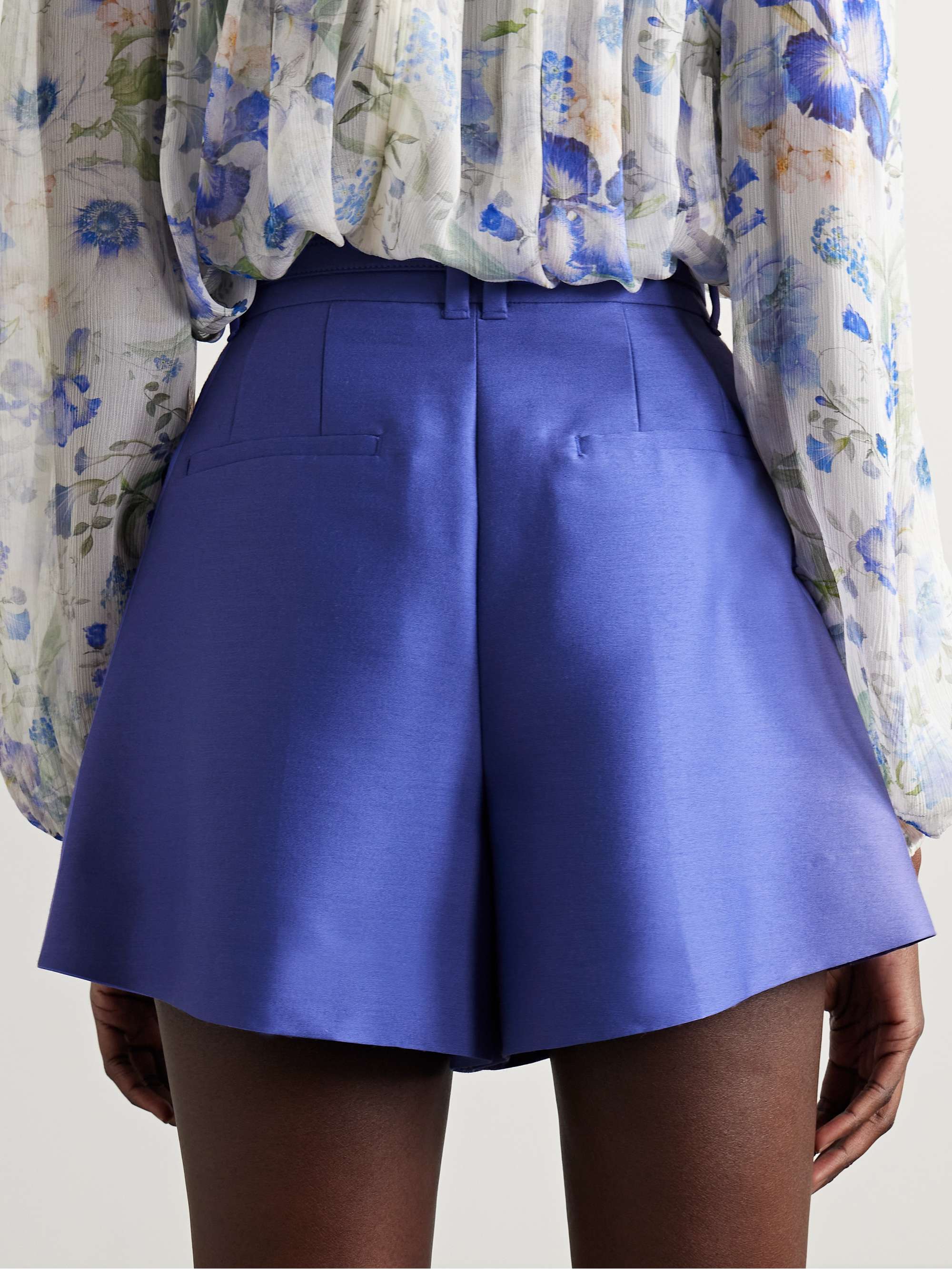 ZIMMERMANN Natura belted pleated wool and silk-blend shorts | NET-A-PORTER