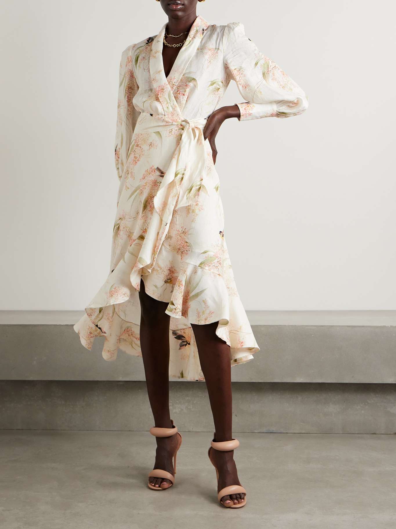ZIMMERMANN + NET SUSTAIN printed linen midi wrap dress | NET-A-PORTER